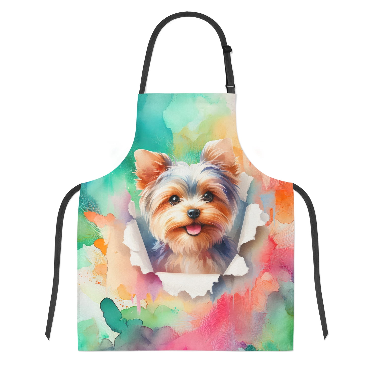 Funny Watercolor Adorable Yorkshire Terrier Peeking Through Torn Paper ...