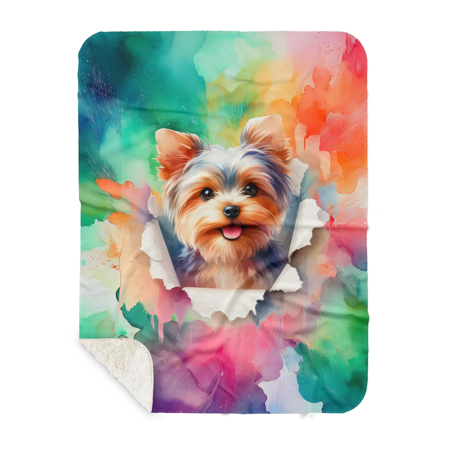 Funny Watercolor Adorable Yorkshire Terrier Peeking Through Torn Paper ...