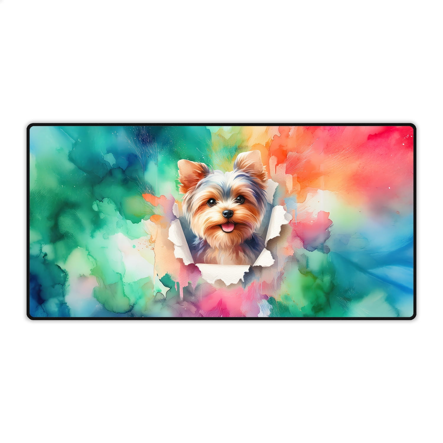 Funny Watercolor Adorable Yorkshire Terrier Peeking Through Torn Paper ...