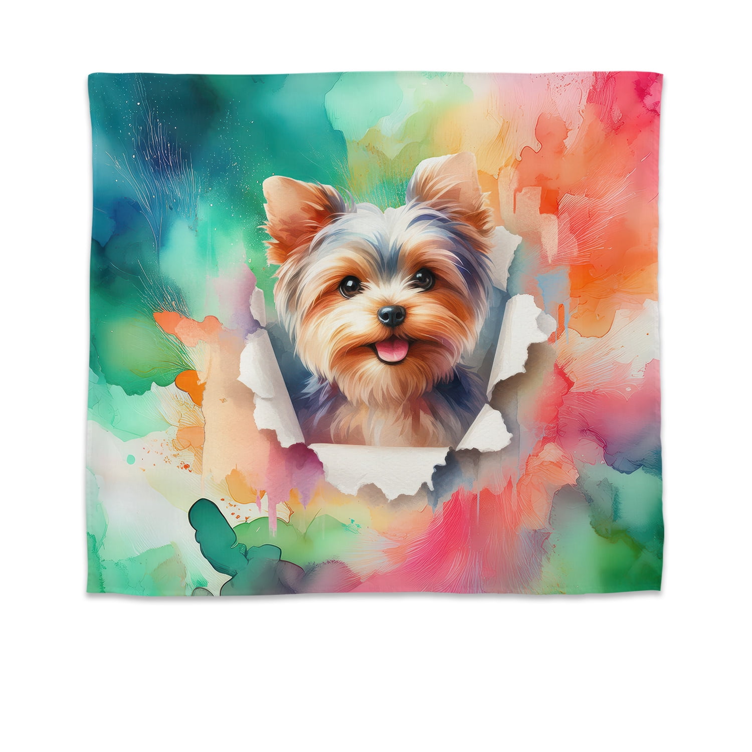 Funny Watercolor Adorable Yorkshire Terrier Peeking Through Torn Paper ...