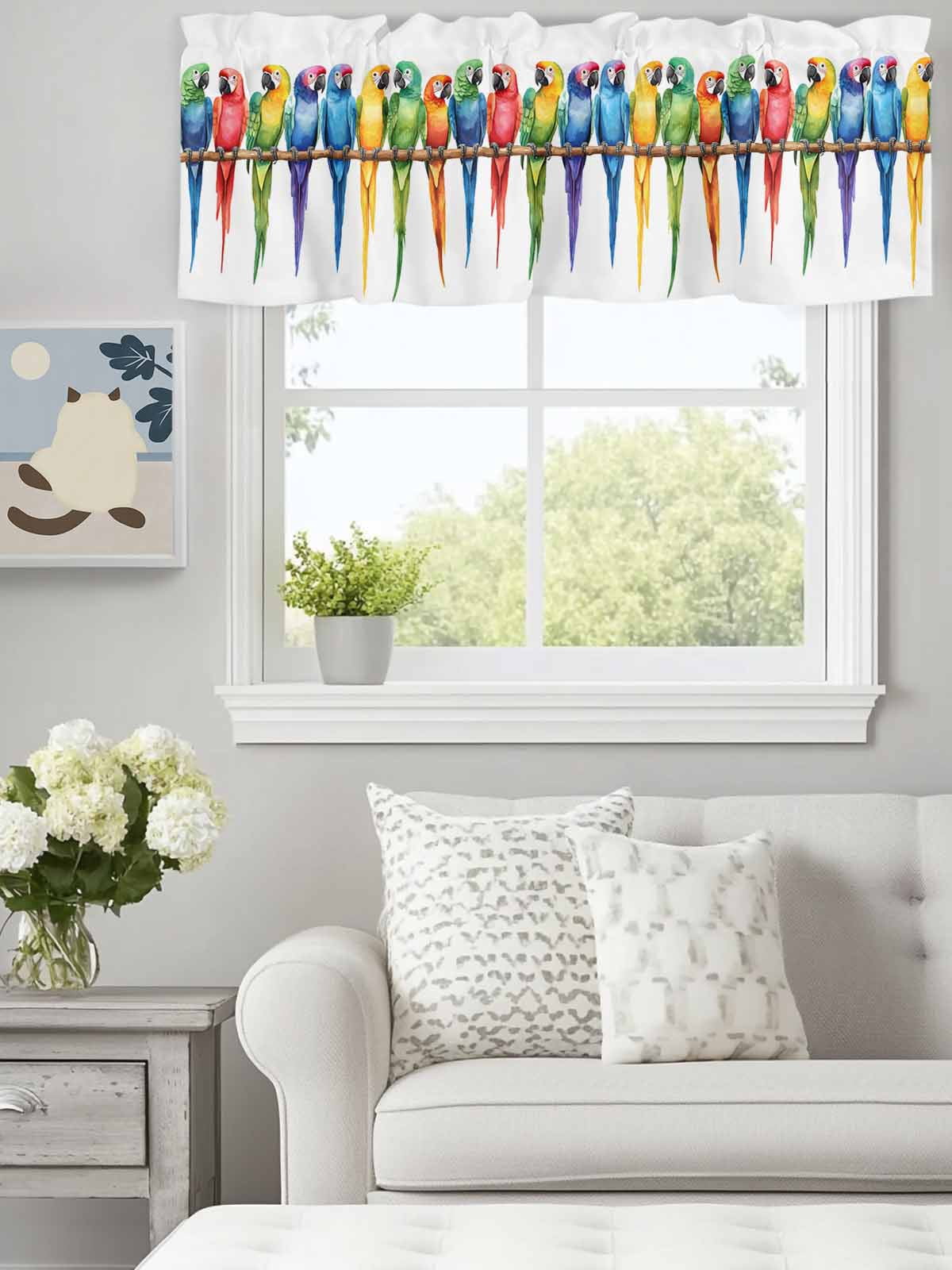 Funny Watercolor Parrot Valances for Windows,Rod Pocket Valance for ...