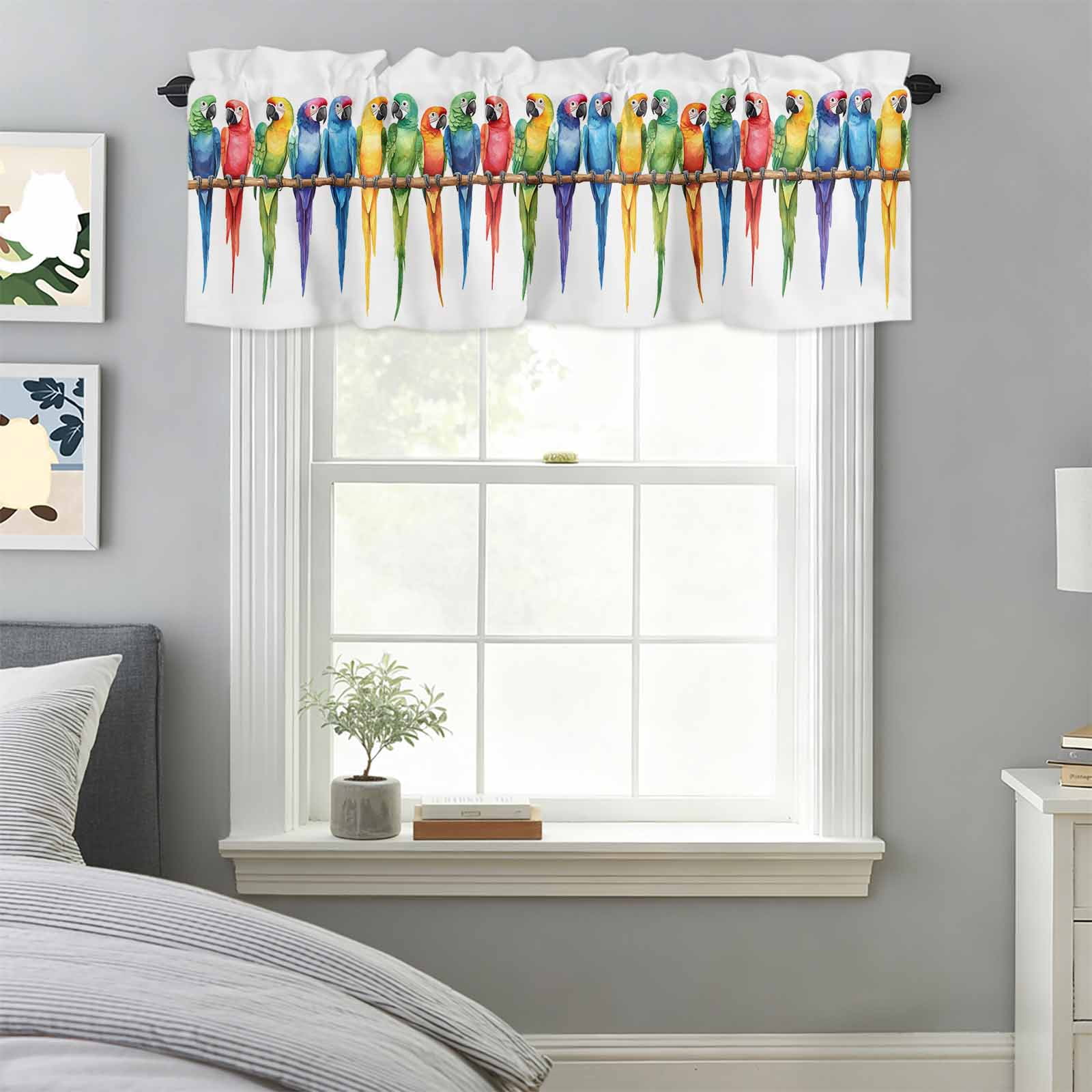 Funny Watercolor Parrot Valances for Windows,Rod Pocket Valance for ...