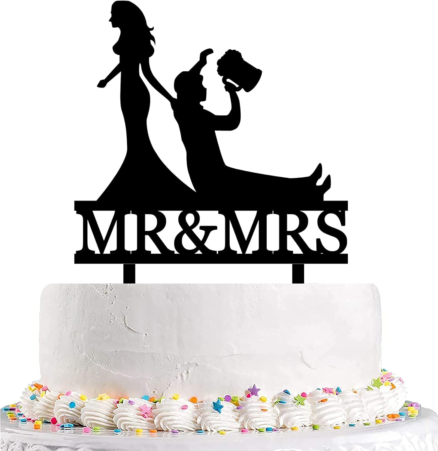 Funny Wedding Cake Topper - Bride Dragging the Groom Who is Drinking ...