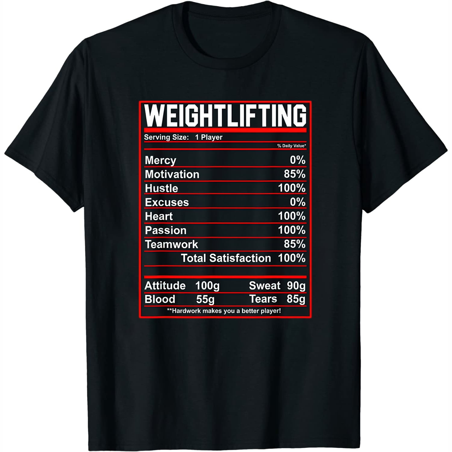 Funny Weightlifting Nutrition Facts Bodybuilding T-Shirt - Walmart.com