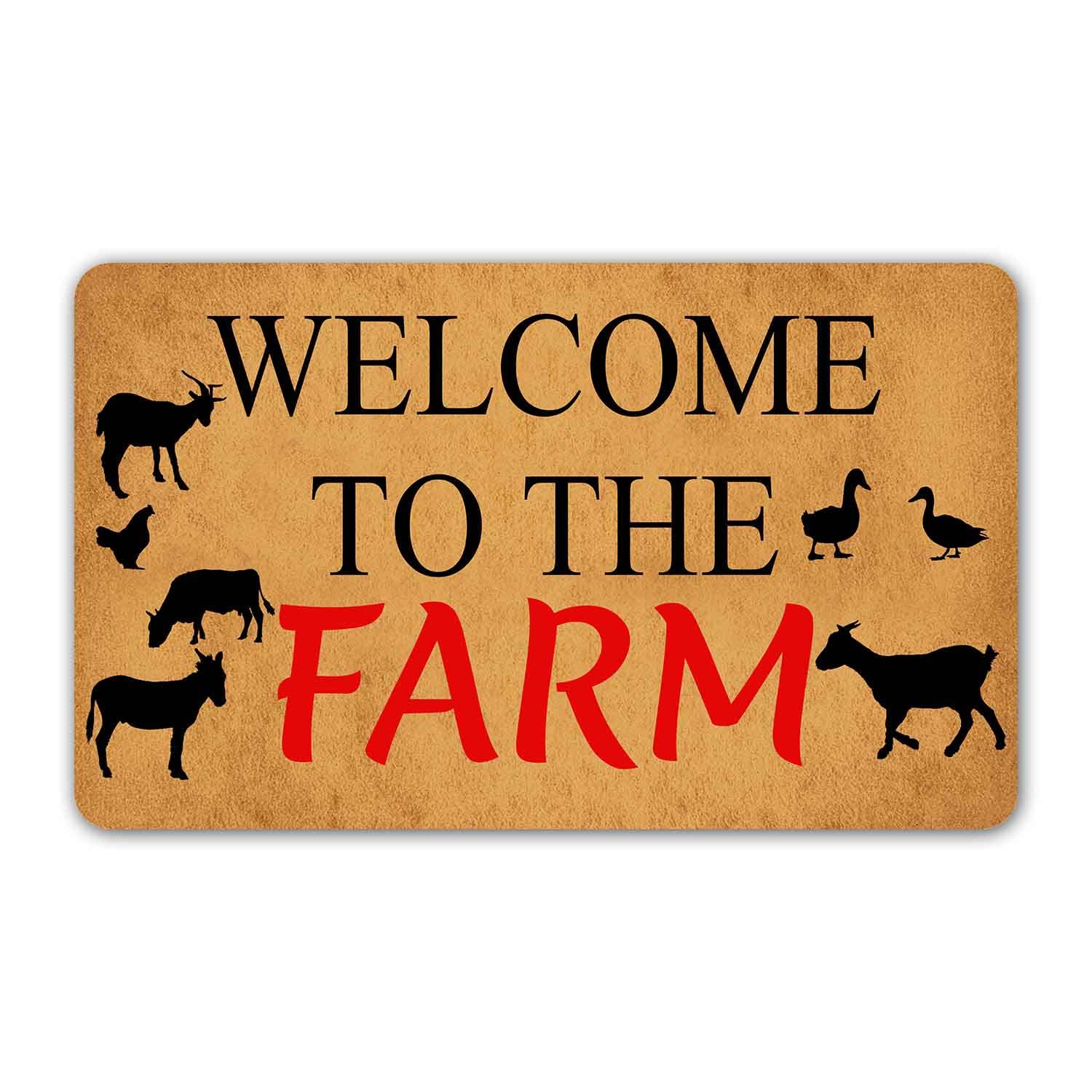 Funny Welcome Mat with Rubber Back Welcome to The Farm Funny Dogs Theme ...