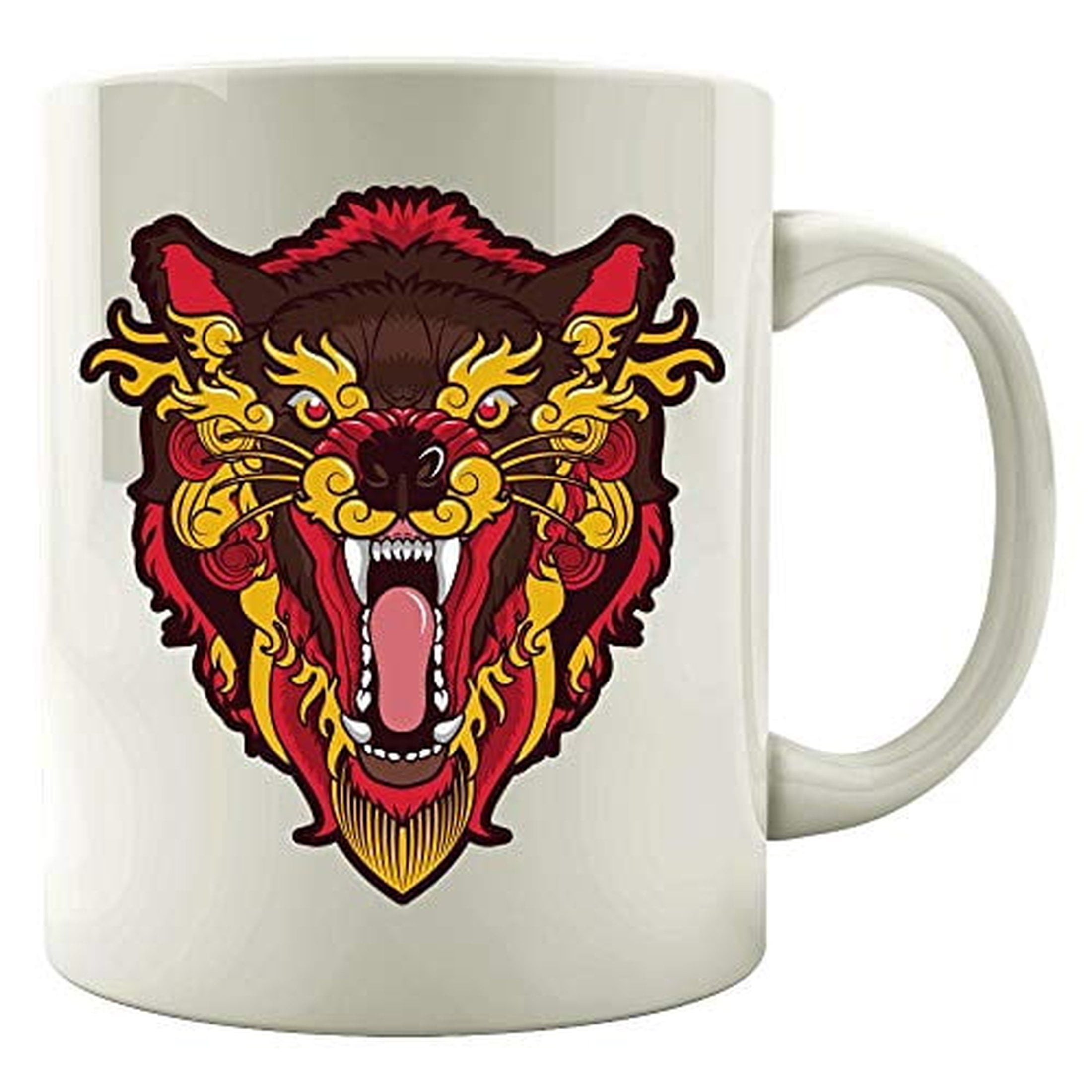 Funny Werewolf 11 oz Coffee Mug - Wolf Teeth Design White Ceramic Gift ...