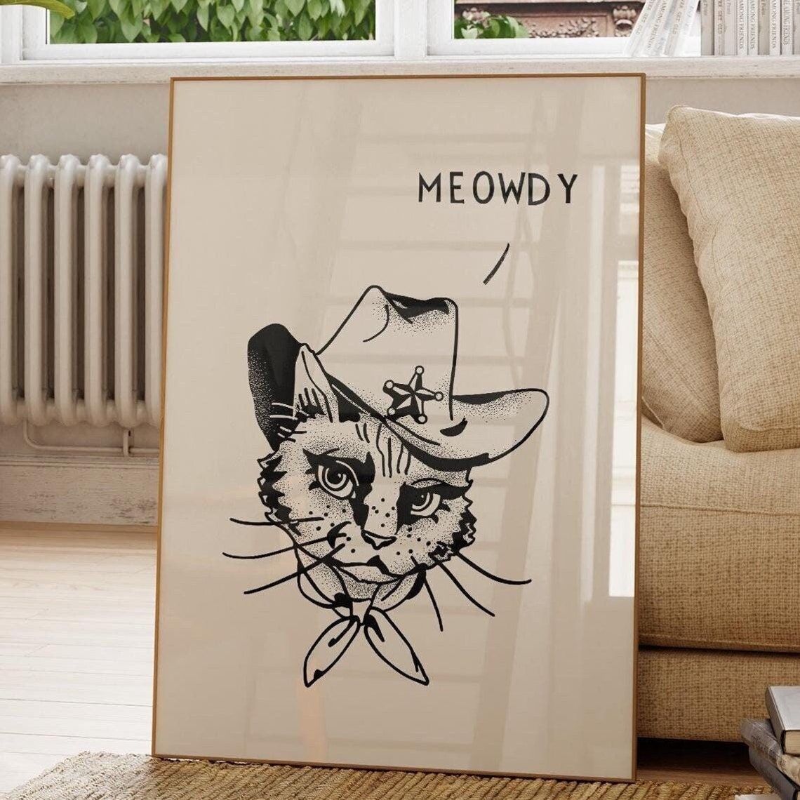 Funny Western Cat Print Cat Poster Wild West Kitty Art Print Retro ...
