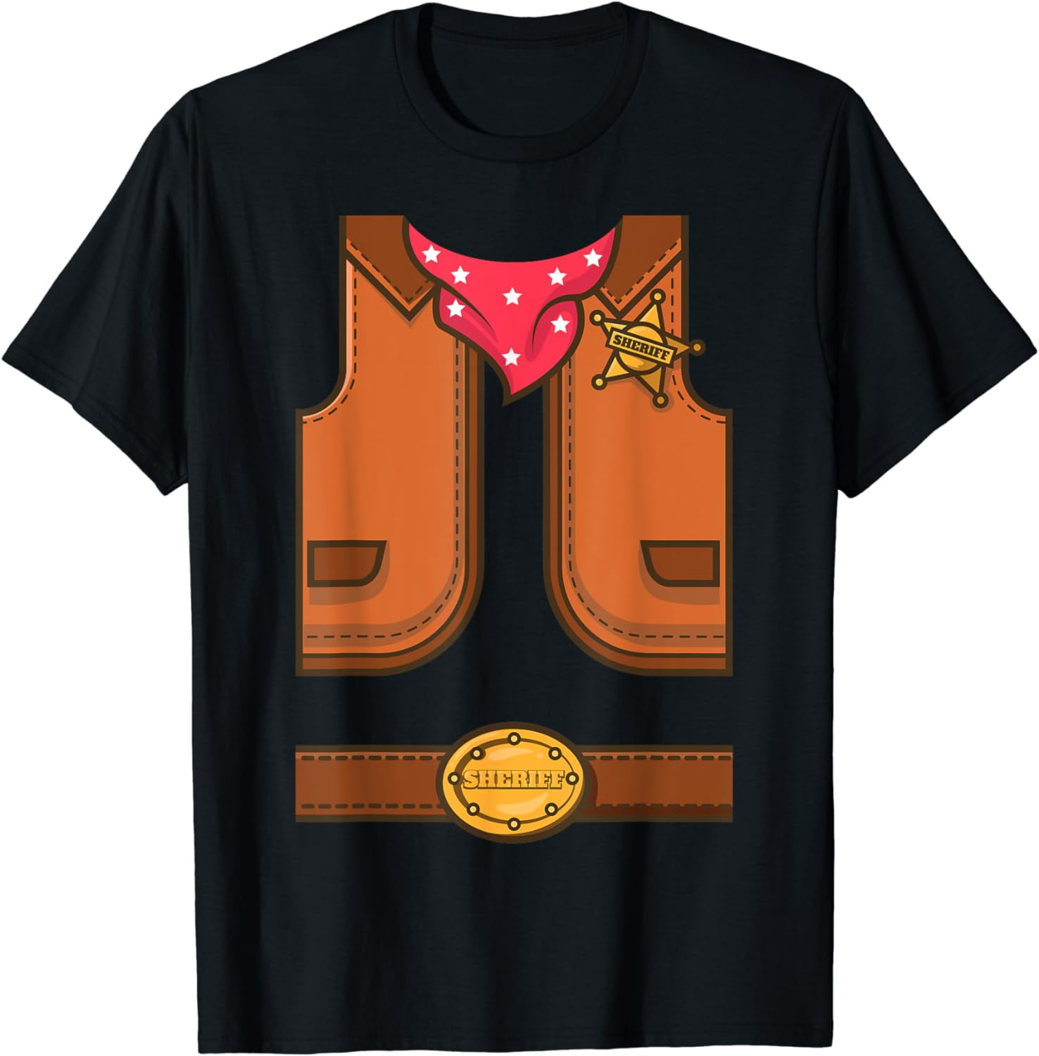 Funny Western Sheriff Halloween Cowboy Vest Simple Costume T-Shirt ...