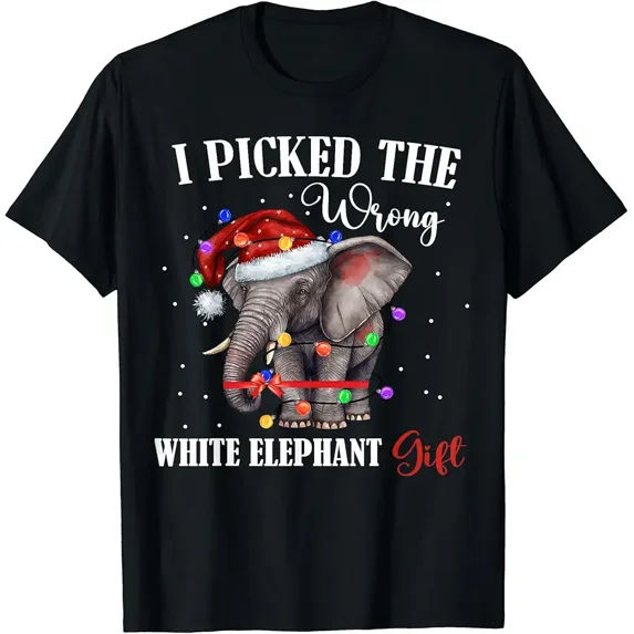 Funny White Elephant Wrapped Elephant Gift Holiday Humor Tee, for men ...