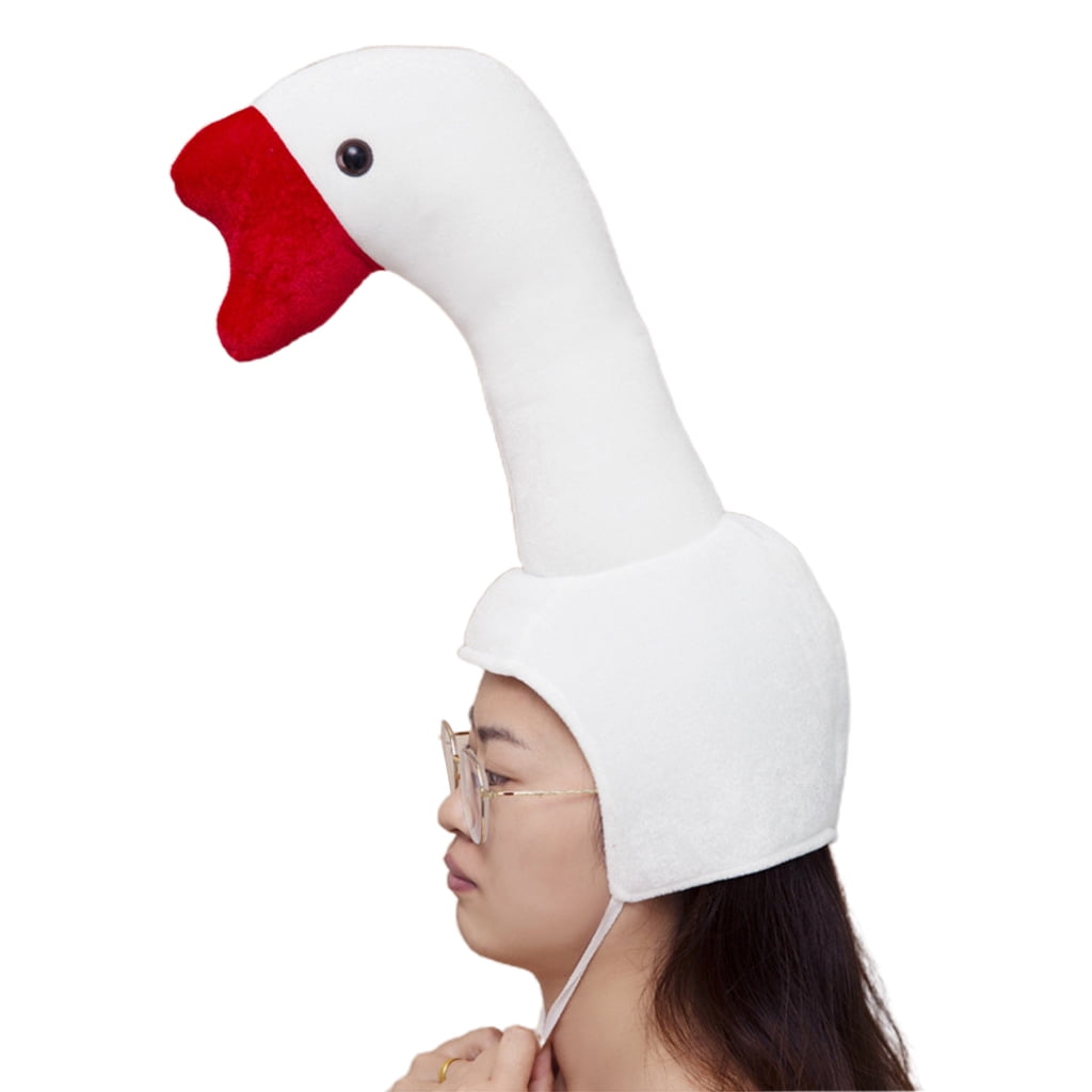 Funny White Goose Shape Plush Hat Novelty Stuffed Headgear Cosplay ...