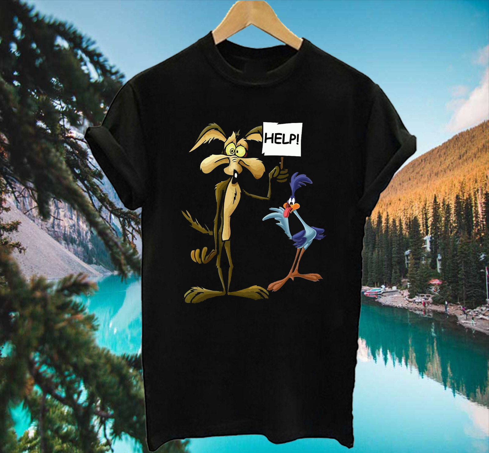 Funny Wile E Coyote and the Road Runner Help T Shirt S-5XL Black SA5585 ...
