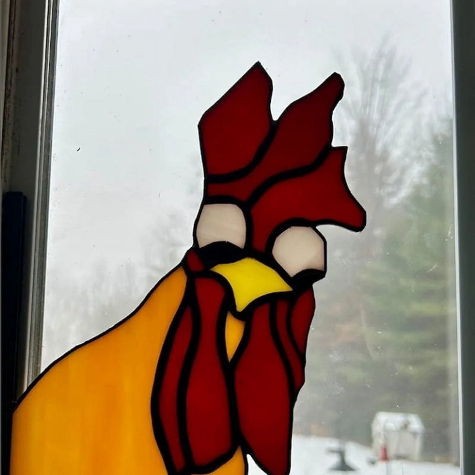 Funny Window Corner Decor - Peeping Rooster, Funny Rooster Stained Bird ...