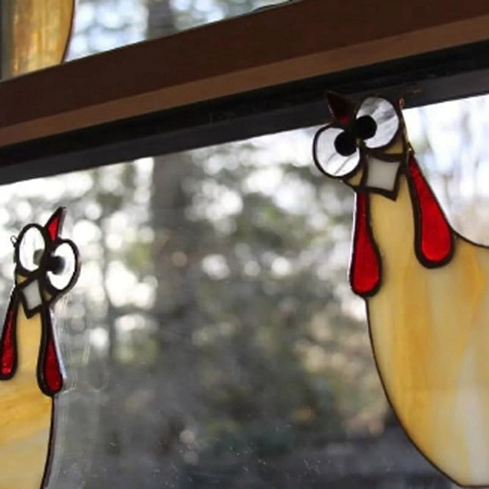 Funny Window Corner Decor - Peeping Rooster, Funny Rooster Stained Bird ...