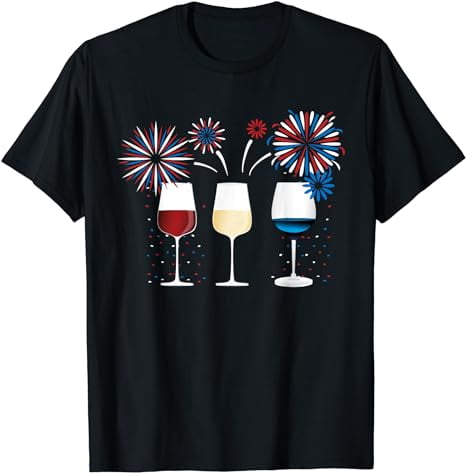 Funny Wine Glass T-Shirt Red White and Blue Firework shirt - Walmart.com