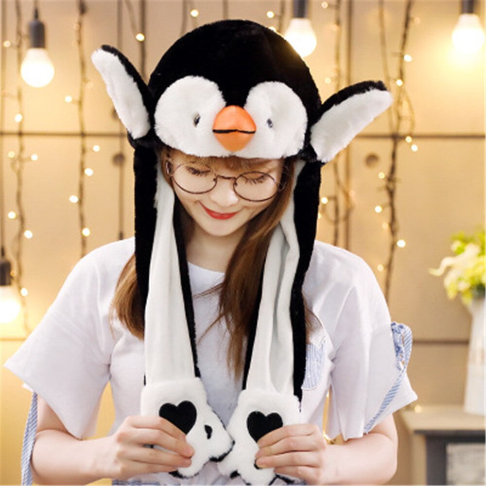 Funny Women Cap Cute Animals Ear Moving Jumping Hats Plush Warm Soft ...