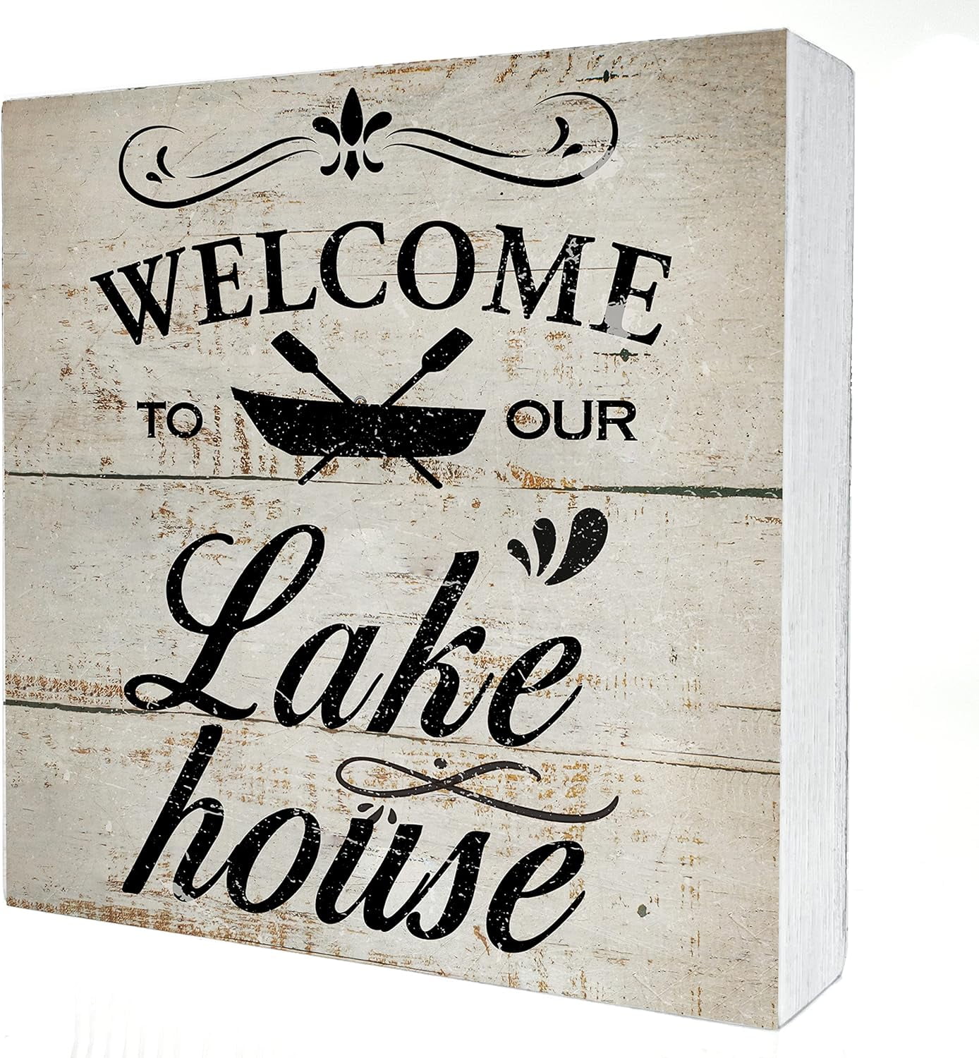 Funny Wooden Box Sign Desk Decor Vintage Welcome To Our Lake House Wood ...