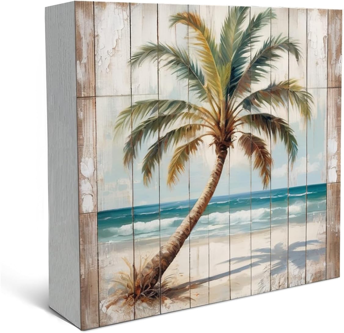 Funny Wooden Box Sign Palm Beach LandScape For Home Office Desk Decor ...