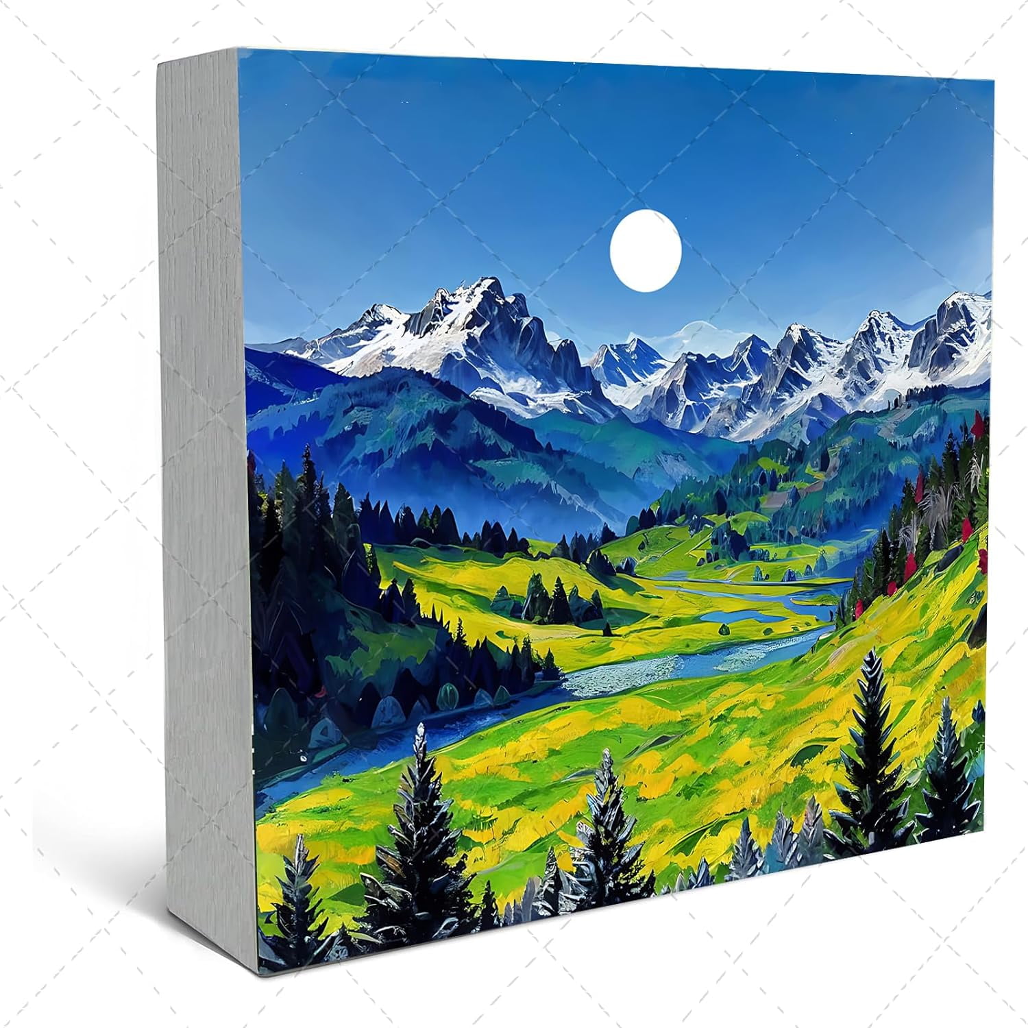 Funny Wooden Box Sign Spring Mountain Oil Panting For Home Office Shelf ...