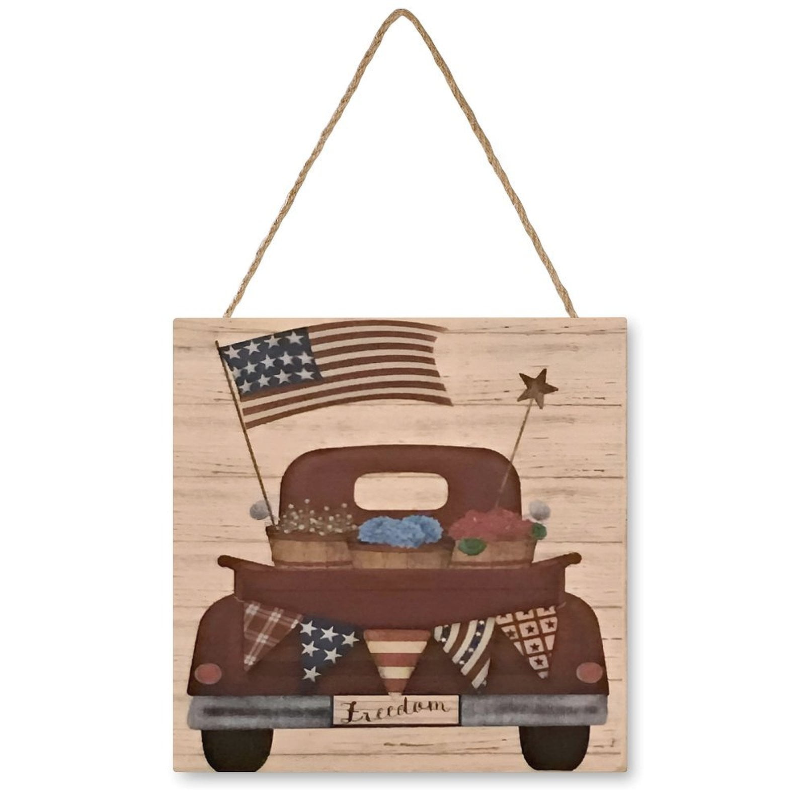 Funny Wooden Signs Red Truck with American Flag Red White and Blue ...