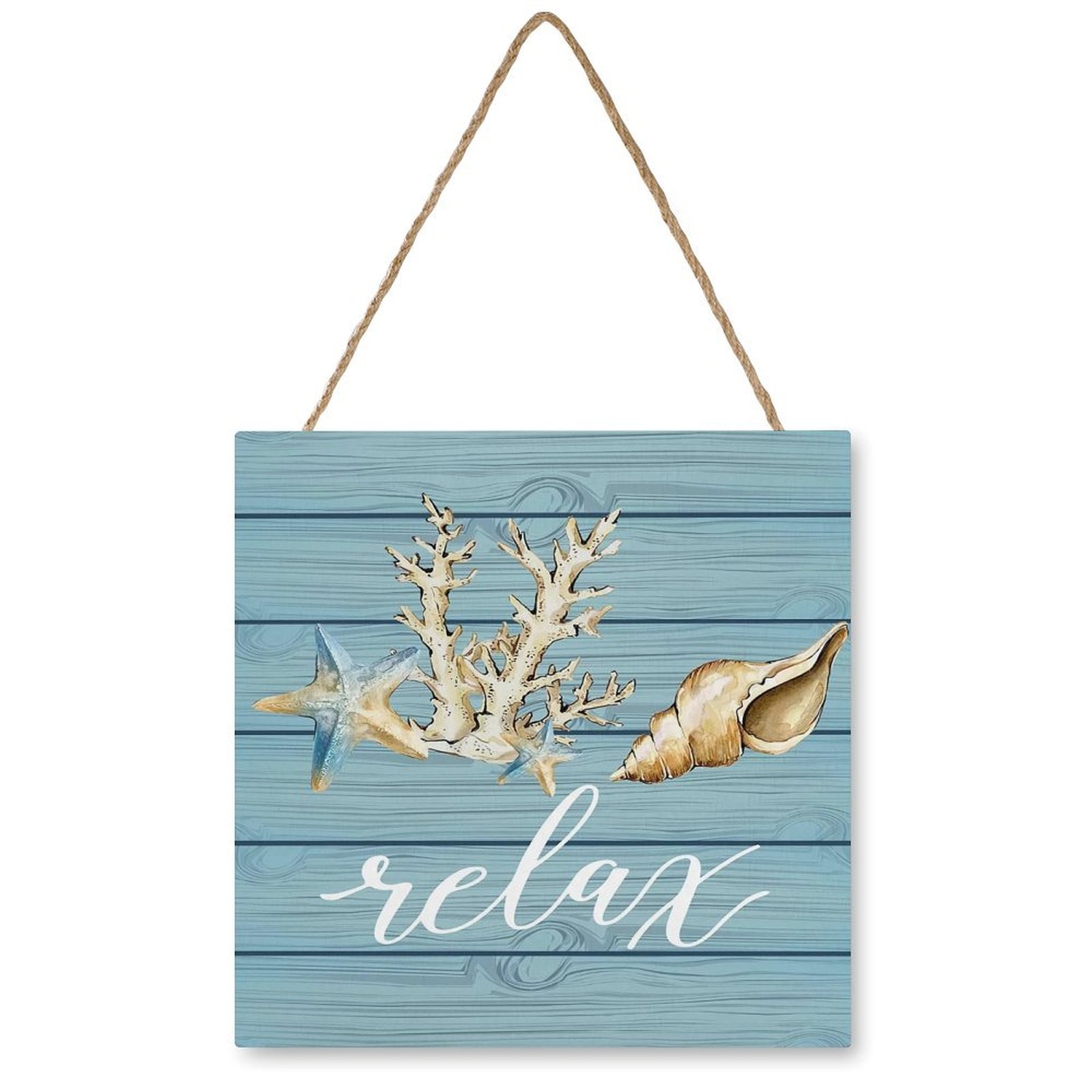 Funny Wooden Signs Summer Beach ，Seashell Coral Starfish Teal Wooden ...