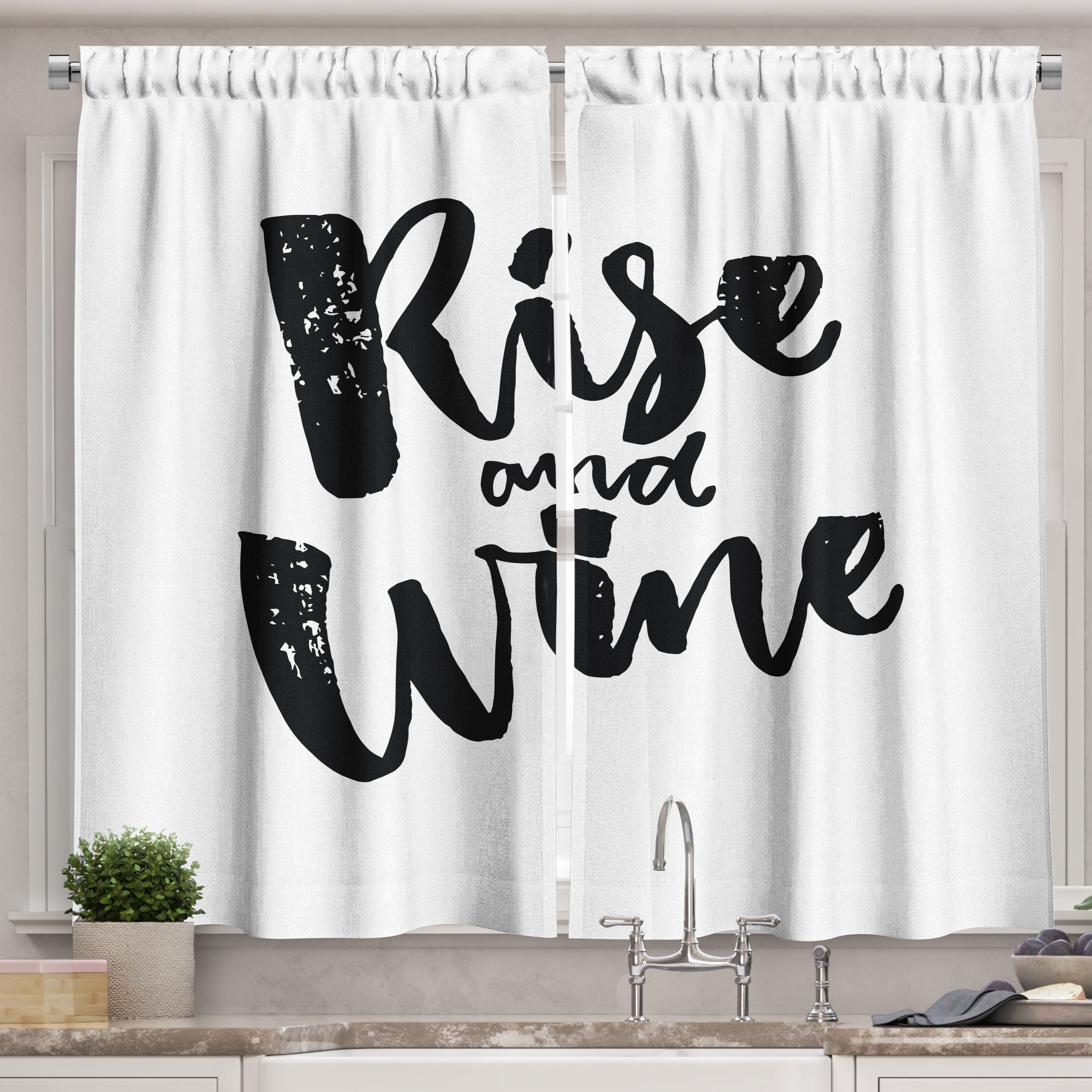 Funny Words Curtains 2 Panels Set, Rise and Wine Brush Calligraphy ...