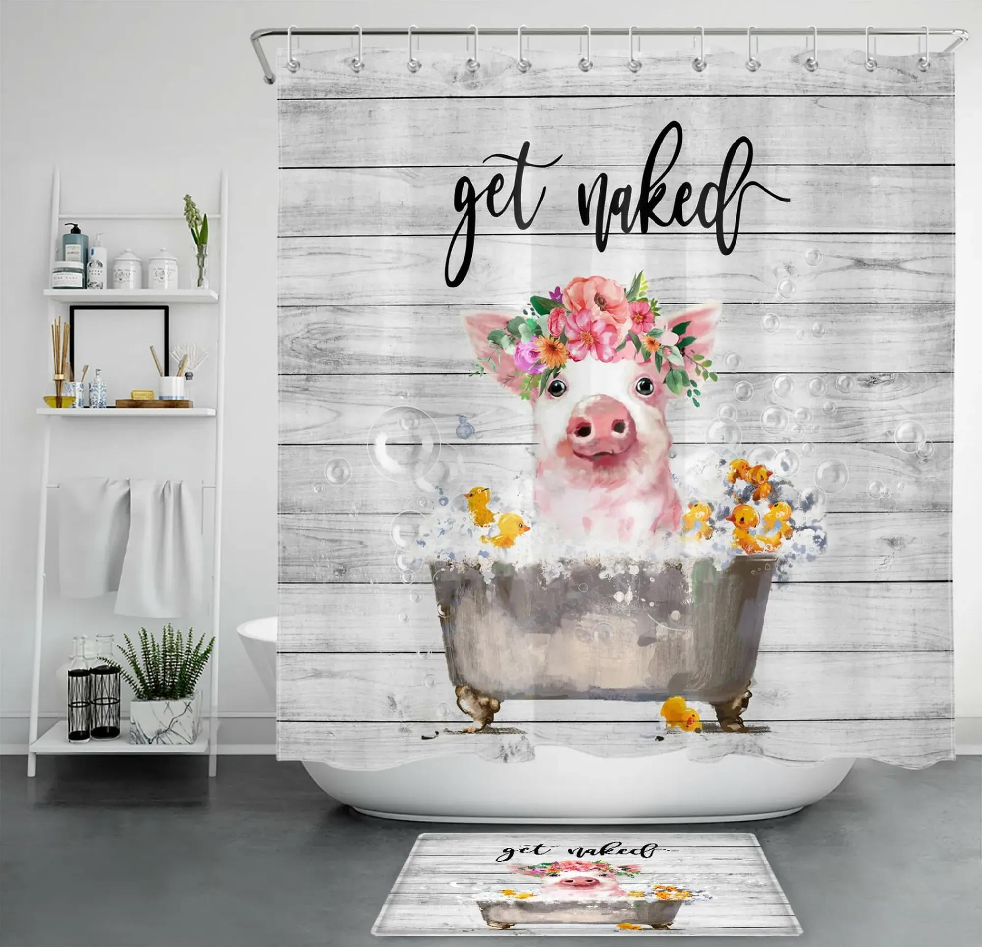 Funny Words Farm Animal Cute Pig Retro Plank Shower Curtain Bathroom ...