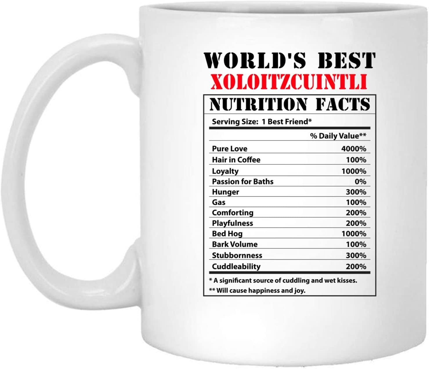 Funny World's Best Xoloitzcuintli Nutritional Facts Coffee Mug Dogs ...