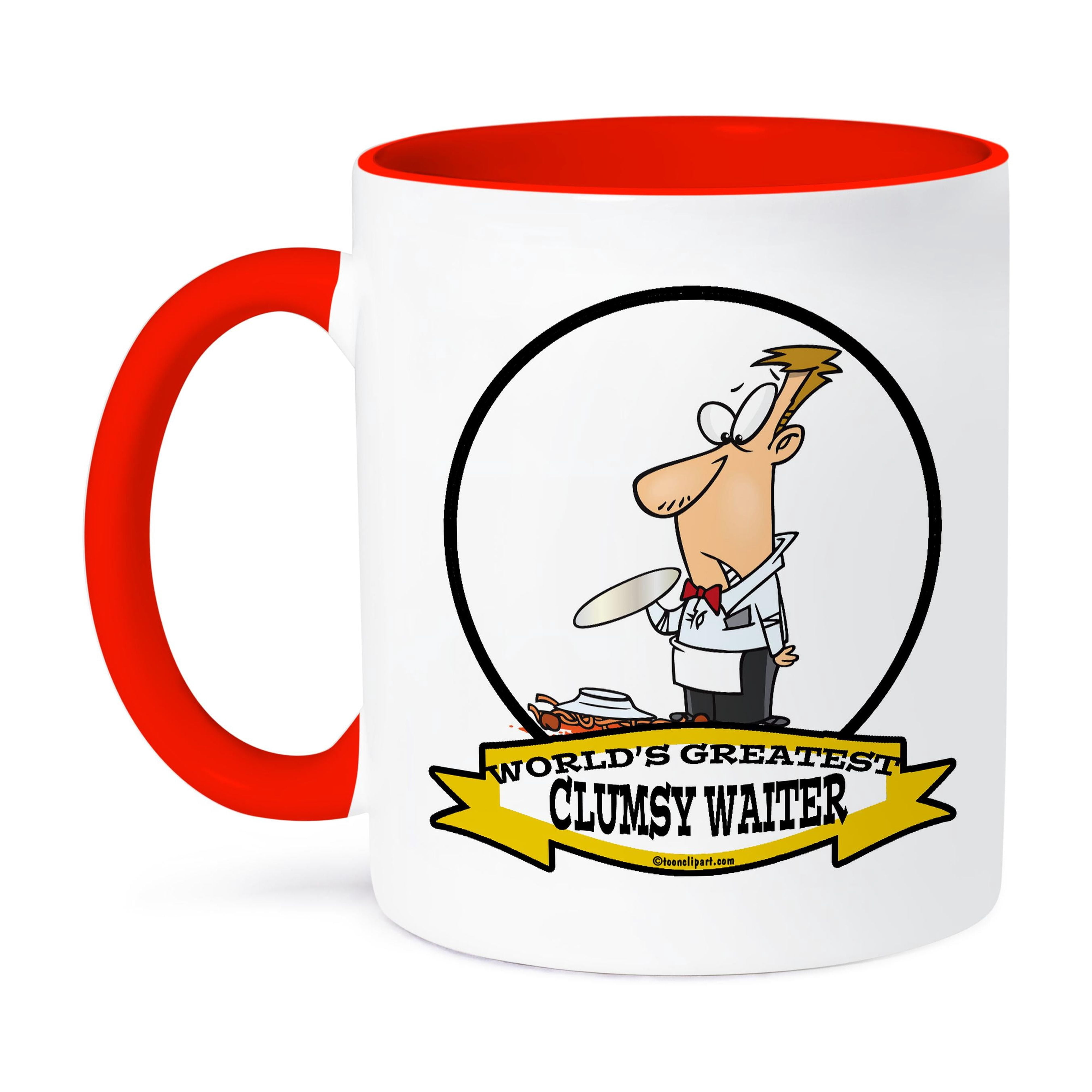 3dRose, Funny Worlds Greatest Clumsy Waiter Cartoon, 15oz Two-Tone Red ...