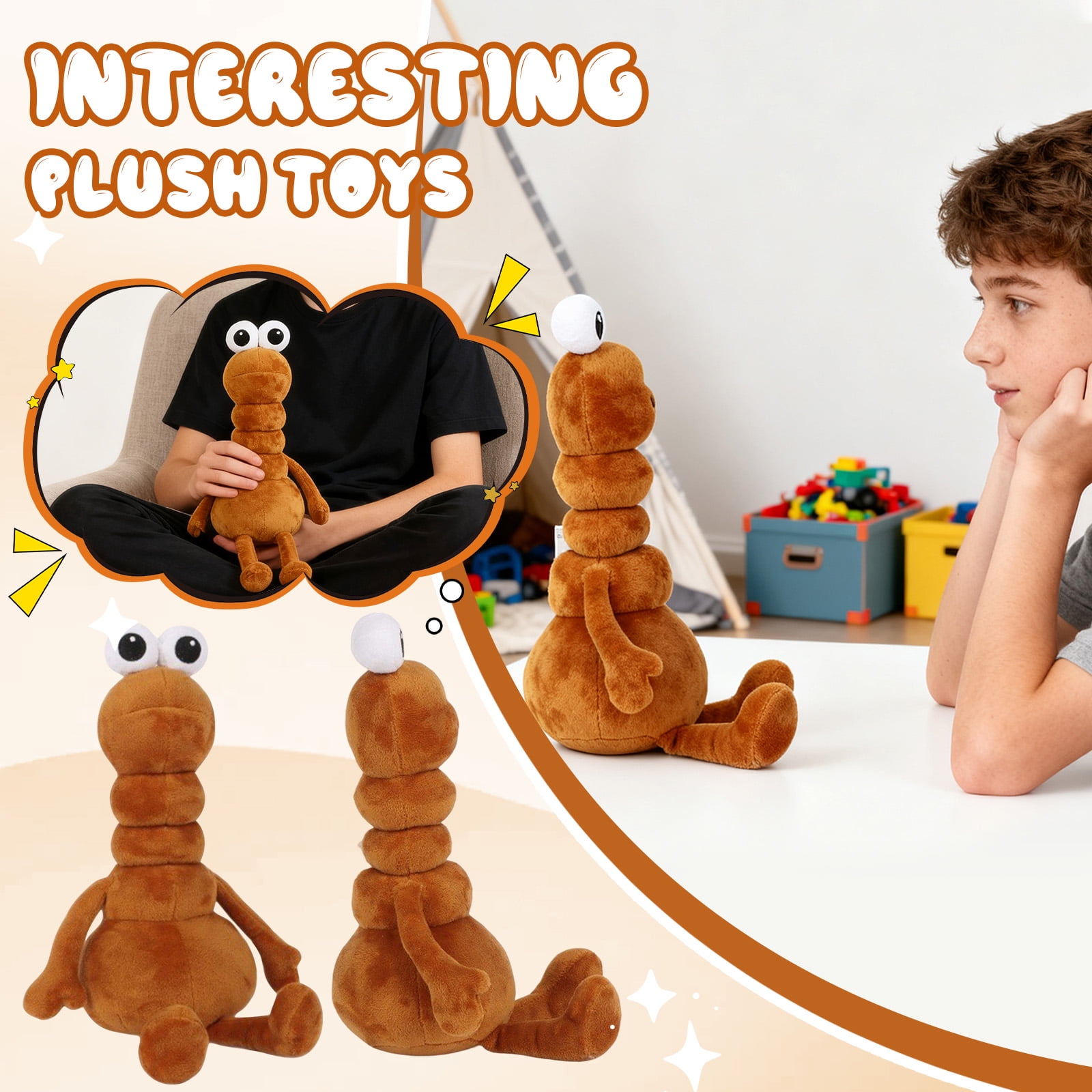Funny Worm Plush Toy (28cm/11.02in) - Bendable Segmented Stuffed Animal ...