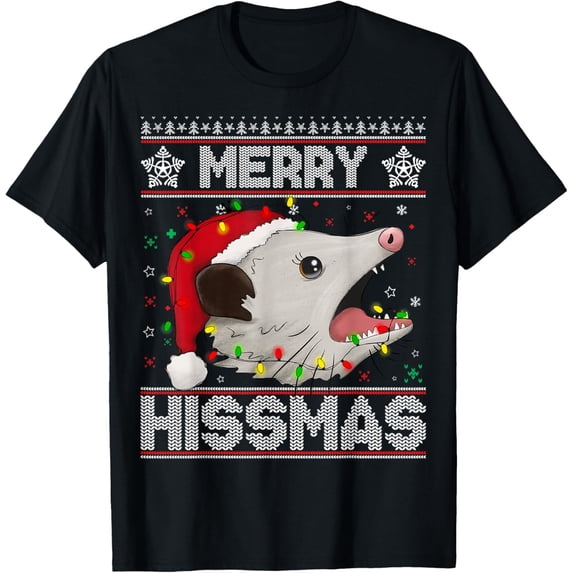 Funny Xmas Merry Hissmas Possum Lovers Opossum Christmas T-Shirt Tops ...