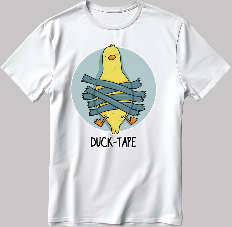 Funny Yellow Duck-Tape Short Sleeve White-Black Men's / Women's T Shirt ...