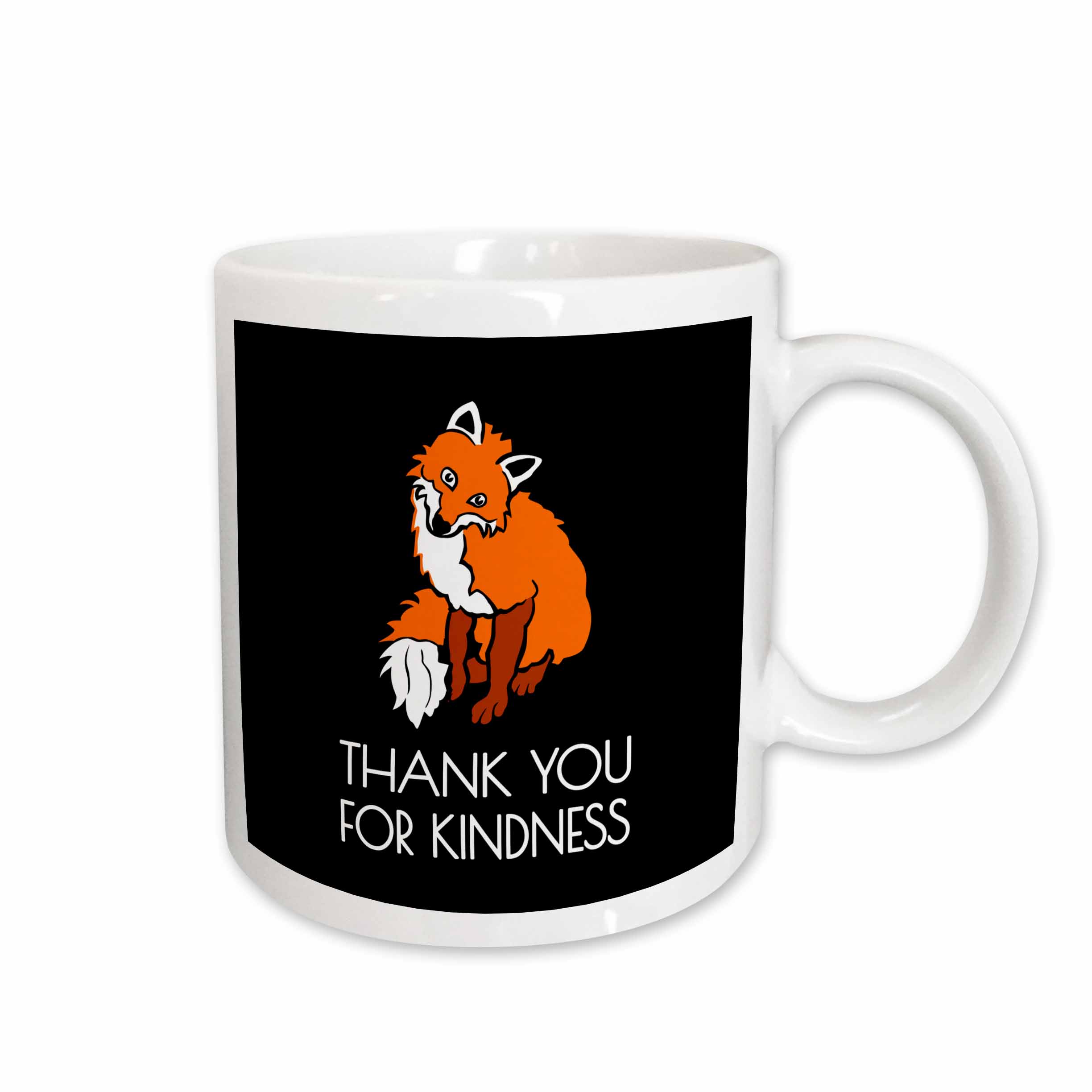 Funny adorable smiling red fox on black. Thank you for kindness 11oz ...