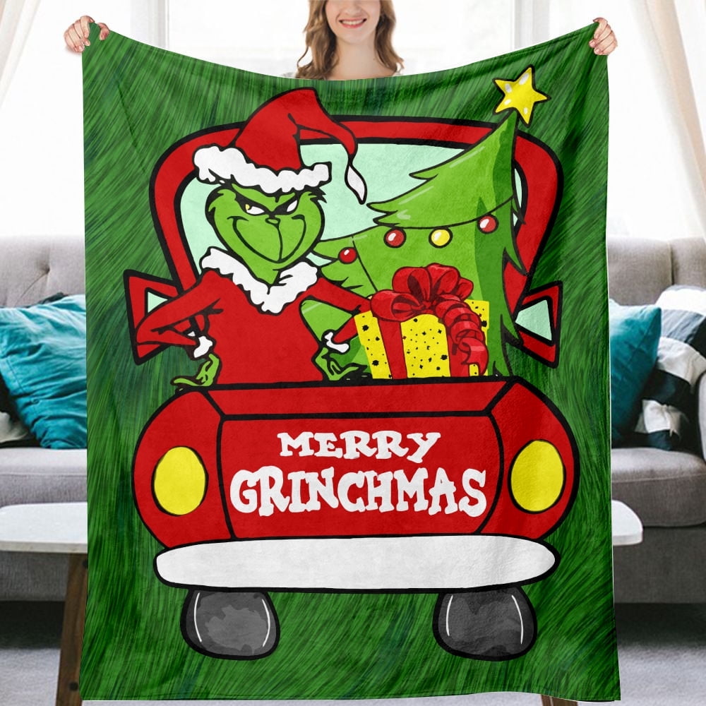 Funny cartoon Grinch Christmas print plush blanket, multi-purpose ...