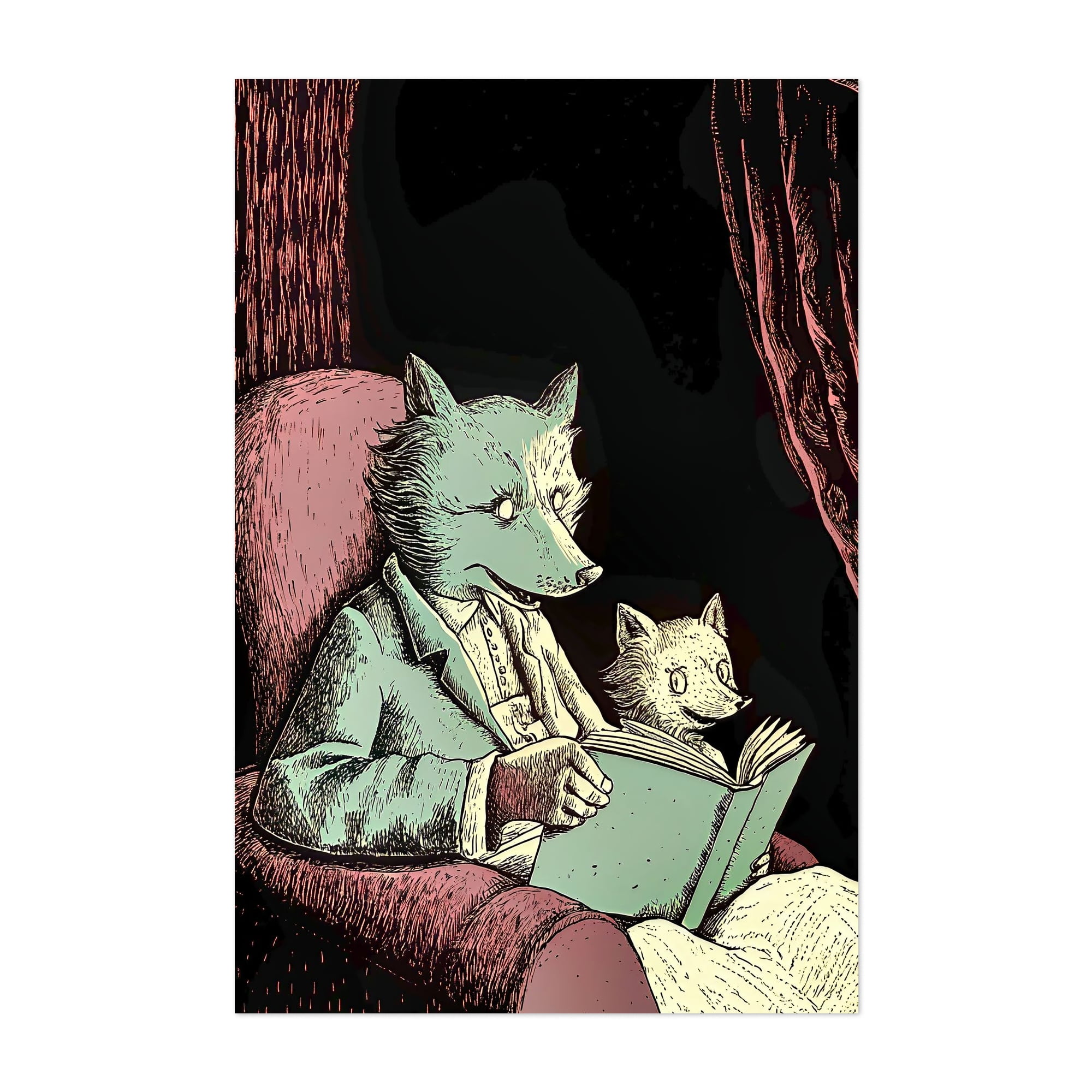 Funny cartoon of an old wolf reading a book - Illustration Fox Animal ...