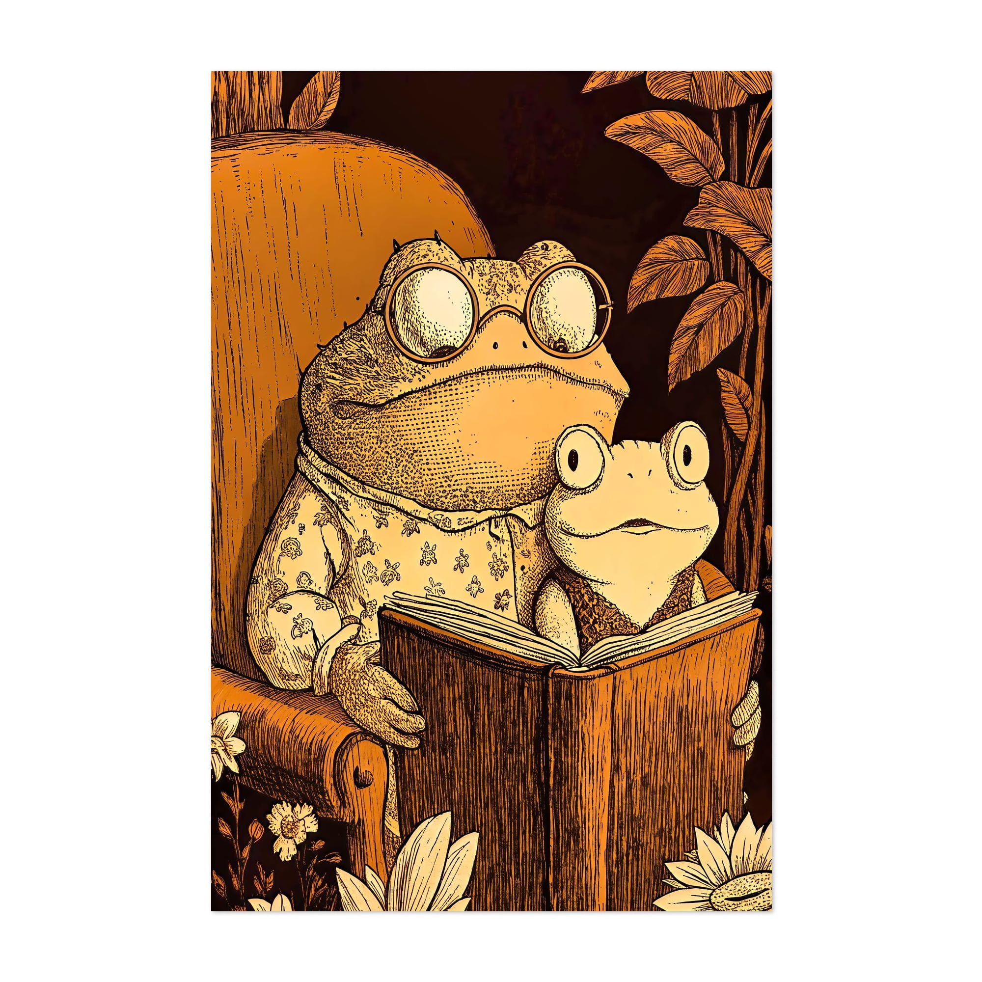 Funny cartoon of an old frog reading a book - Illustration Whimsical ...
