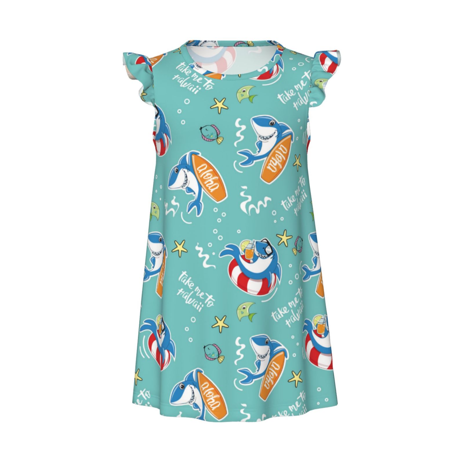 Funny cartoon sharks Girls Nightgowns, Flutter Sleeve Pajamas ...