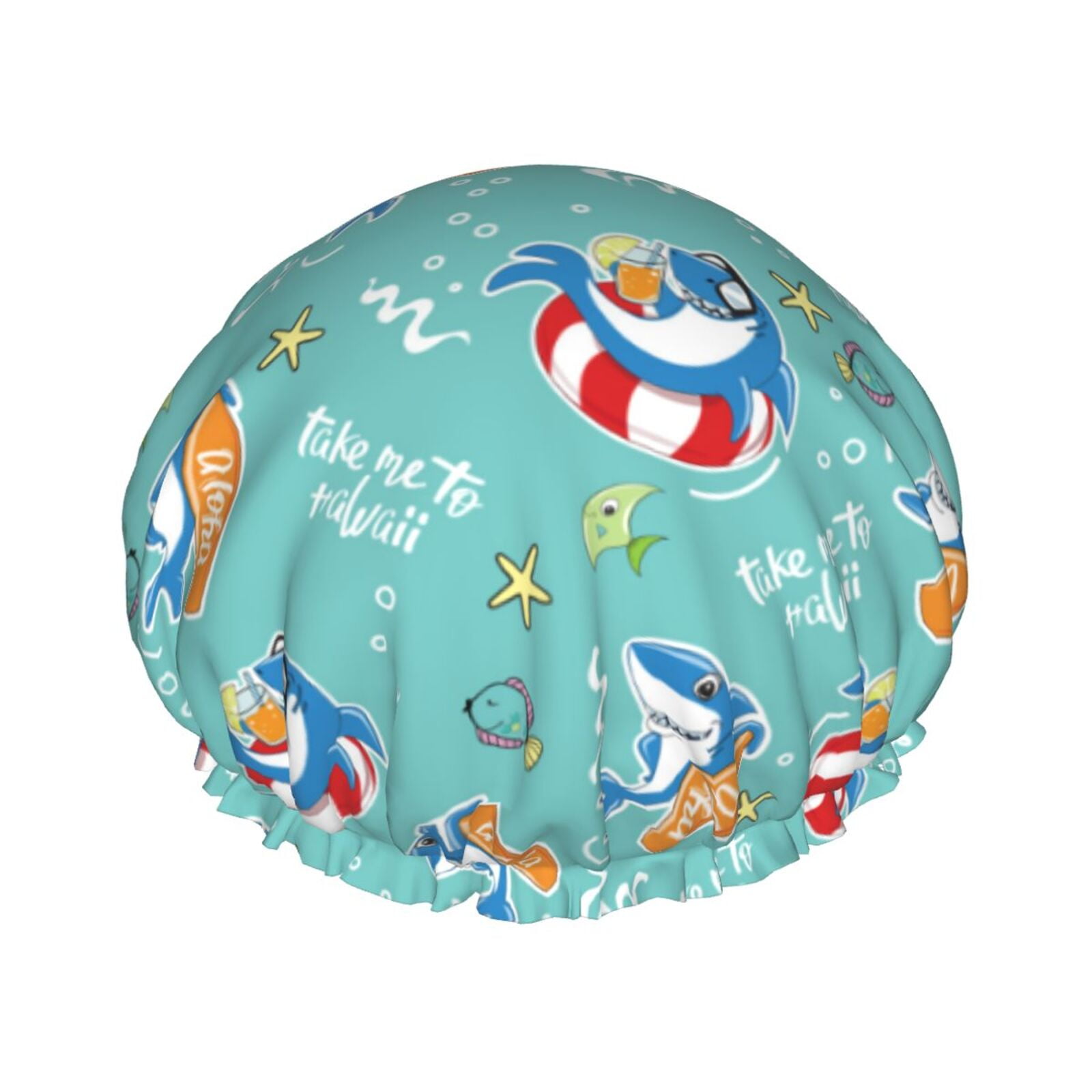 Funny cartoon sharks Shower Cap, Reusable Bath Hair Hat for all Hair ...