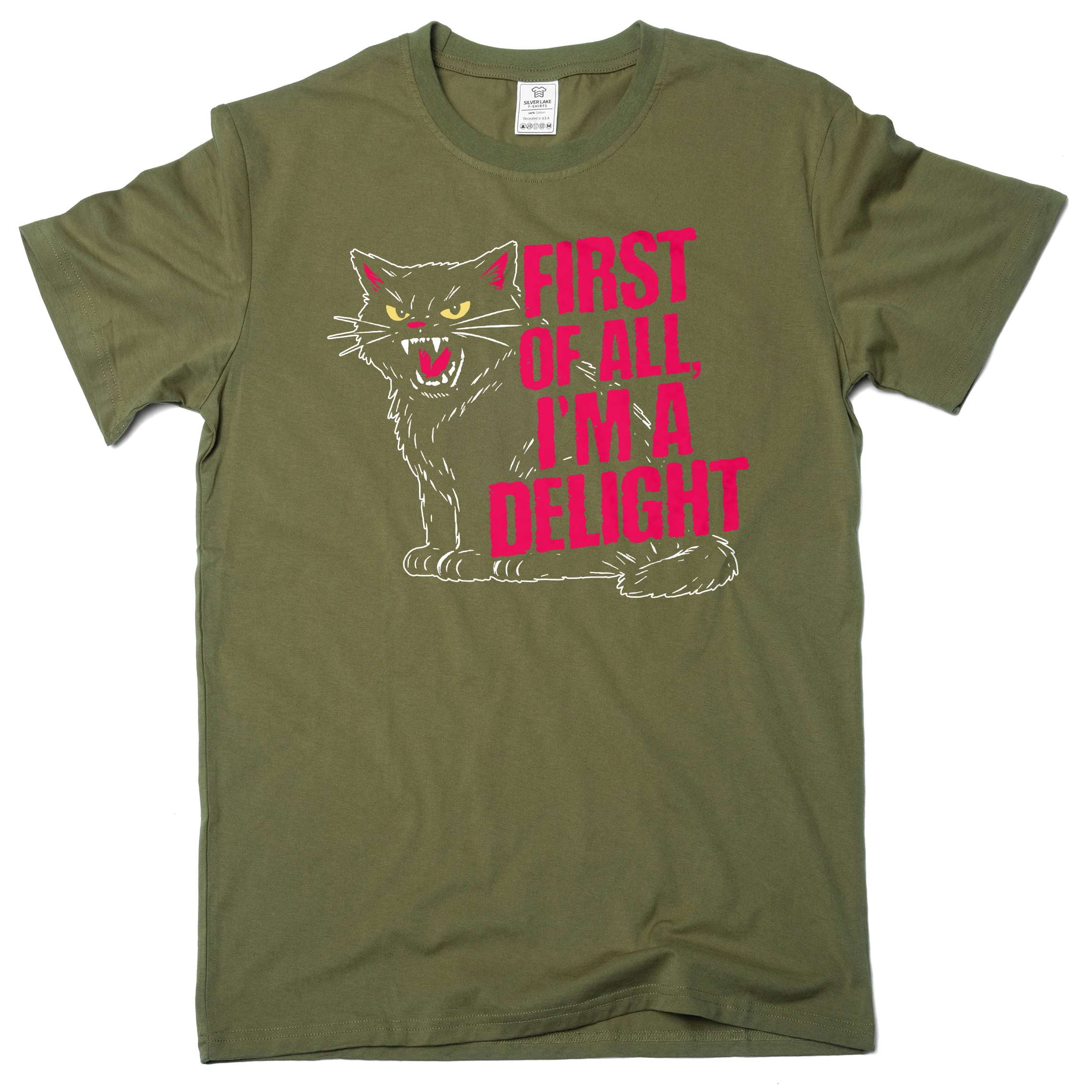 Funny cat T-shirt first of all I'm a delight angry cat humorous tee ...