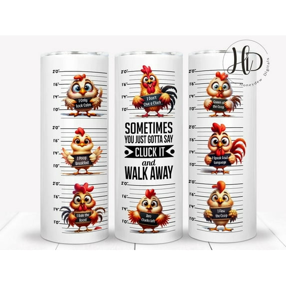 Funny chicken-themed 20oz insulated mug sticker, heat transfer printed ...