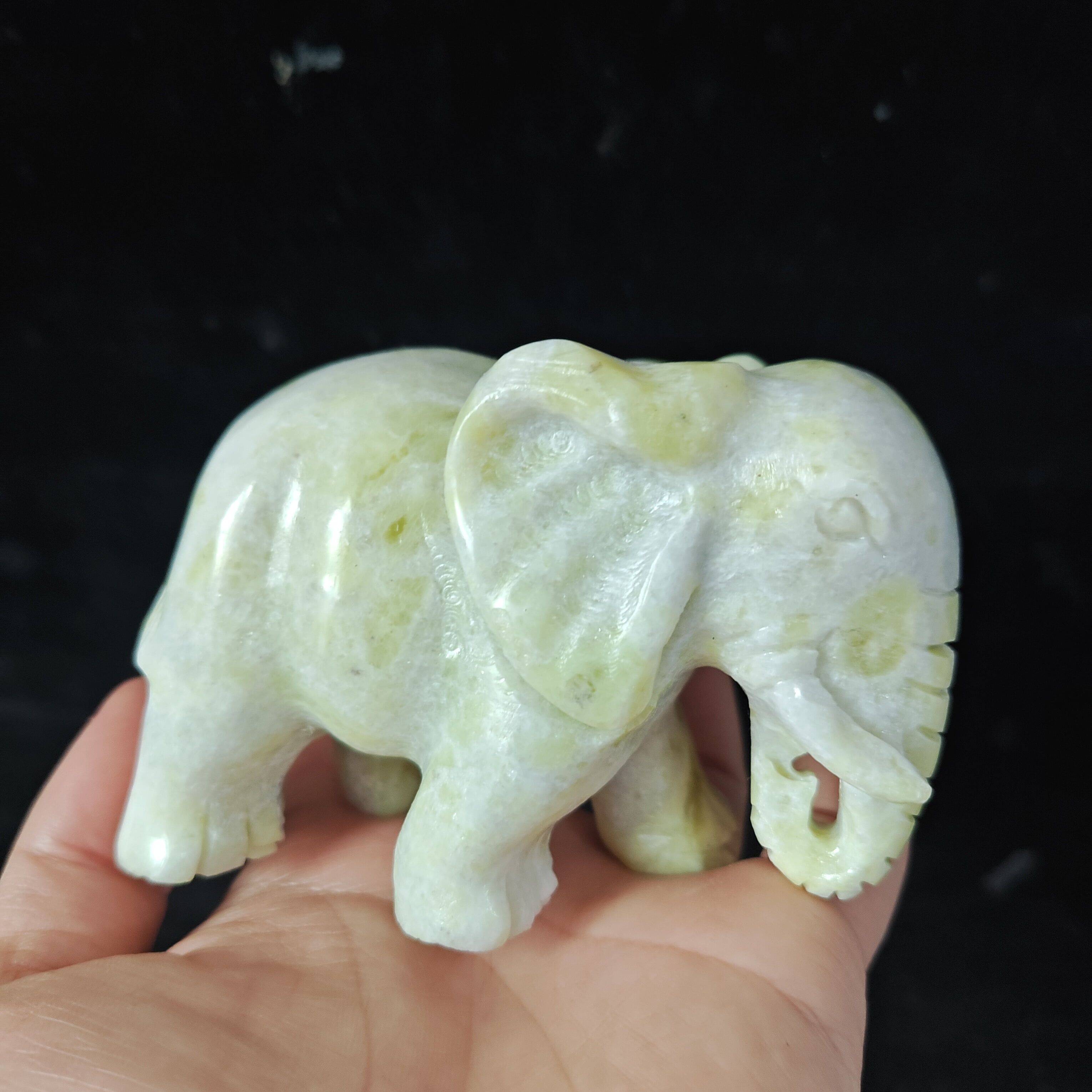 Funny crystal white and Green Jade Elephant Statue Handcrafted Home ...