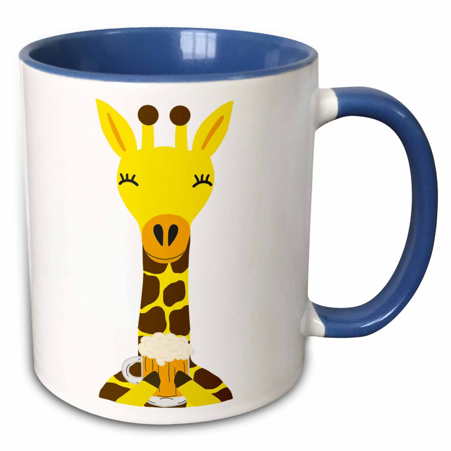Funny cute giraffe drinking beer out of a mug cartoon 11oz Two-Tone ...