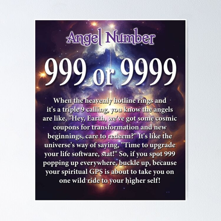 Funny description for the Angel number 999 UNFRAMED Poster, 12x18 ...
