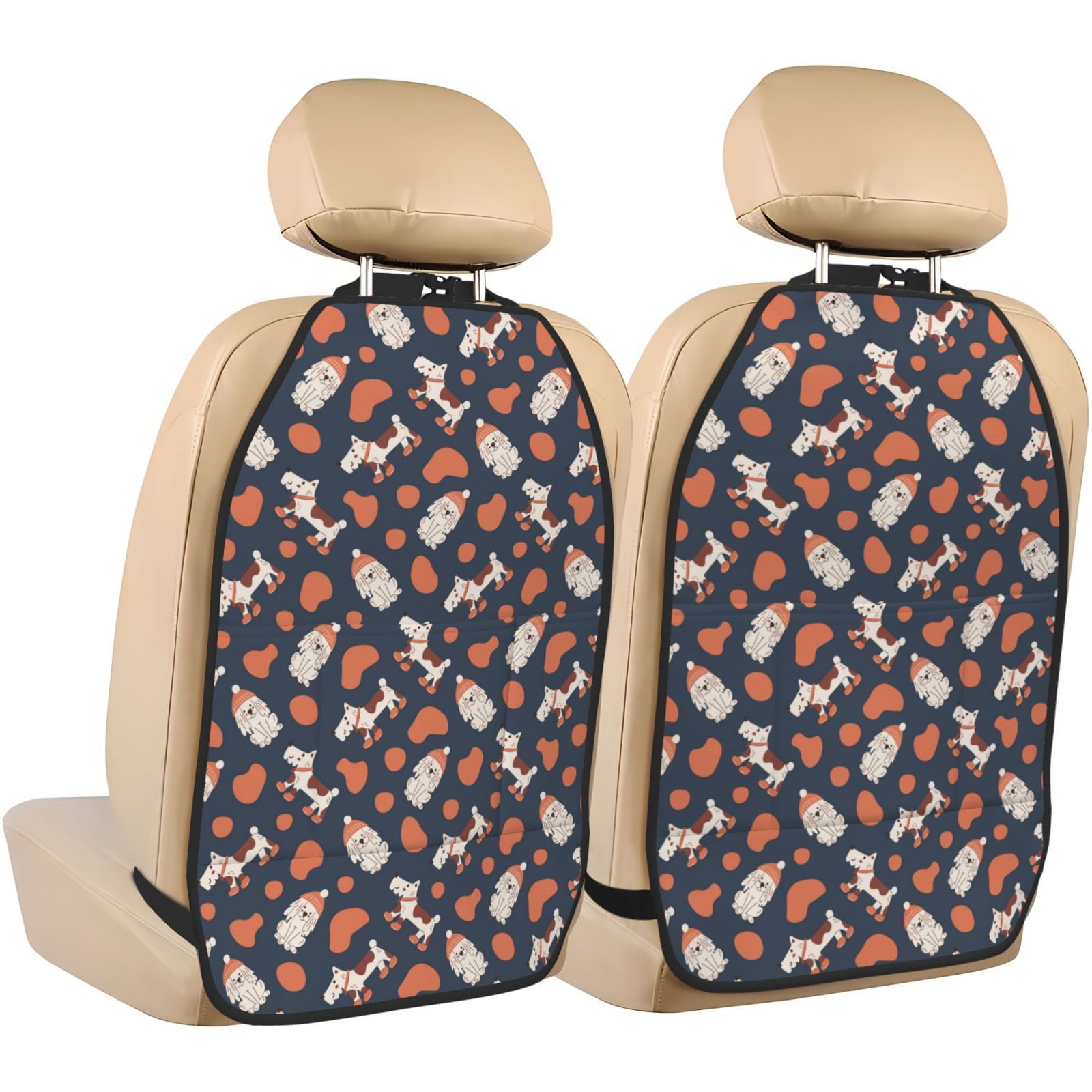 Funny dogs pattern Backseat Car Organizer, 2 Pack Kick Mats Back Seat ...
