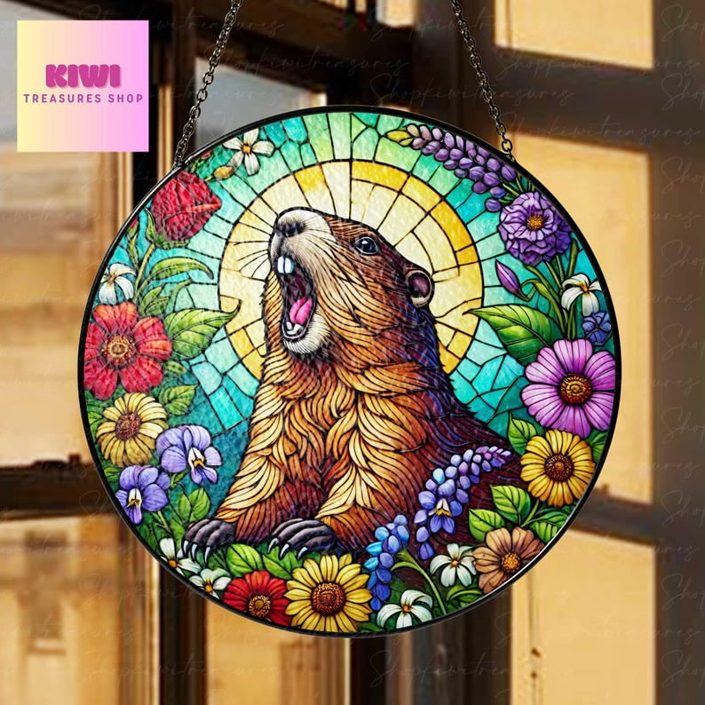 Funny groundhog scream GLASS Suncatcher Hanging, groundhog meme ...
