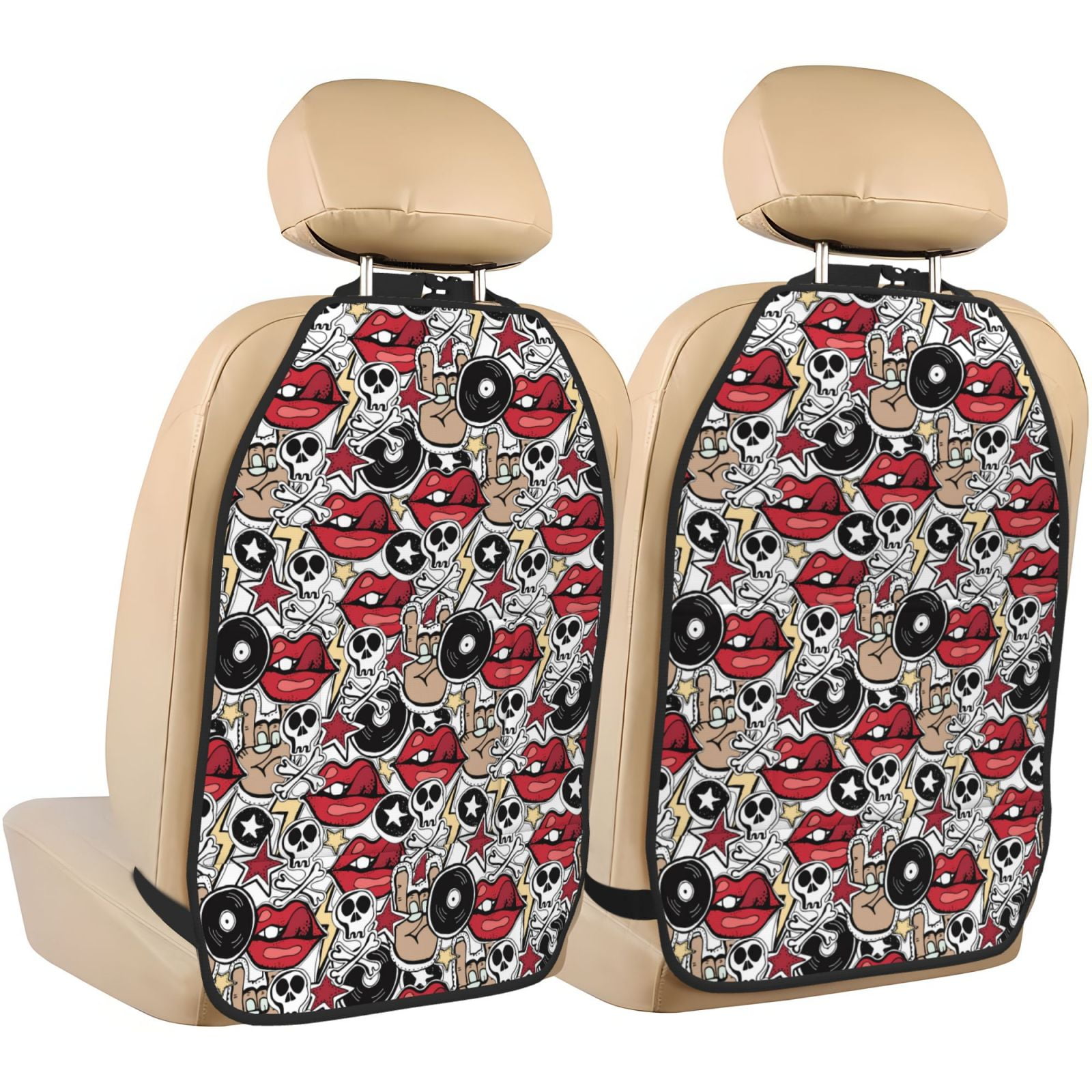 Funny lip skull Backseat Car Organizer, 2 Pack Kick Mats Back Seat ...