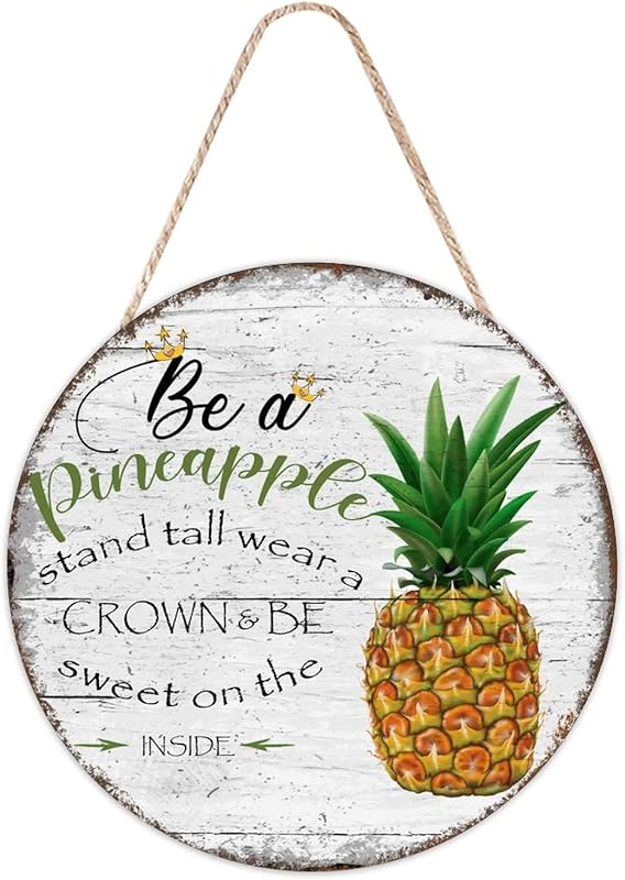 Funny old-fashioned shabby chic round wooden sign 12 inches, pineapple ...
