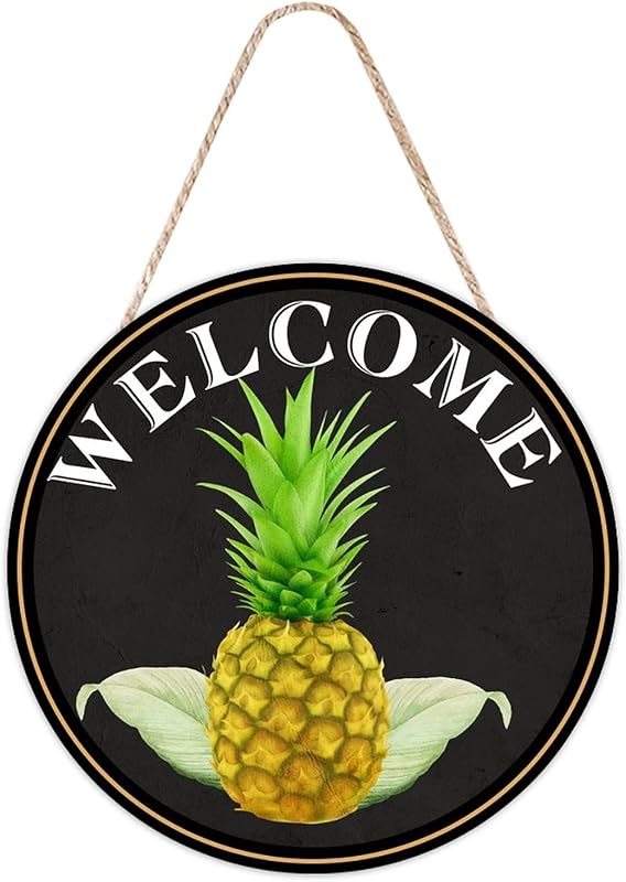Funny old-fashioned shabby chic round wooden sign 12 inches, pineapple ...
