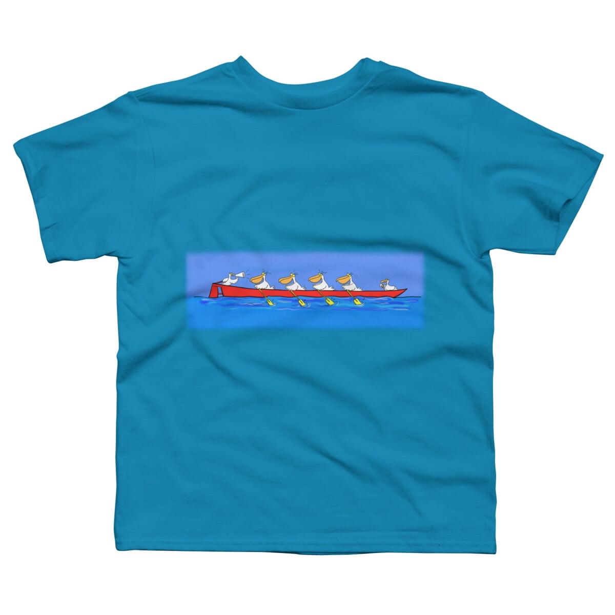 Funny pelican rowing team cartoon illustration Boys Turquoise Blue ...