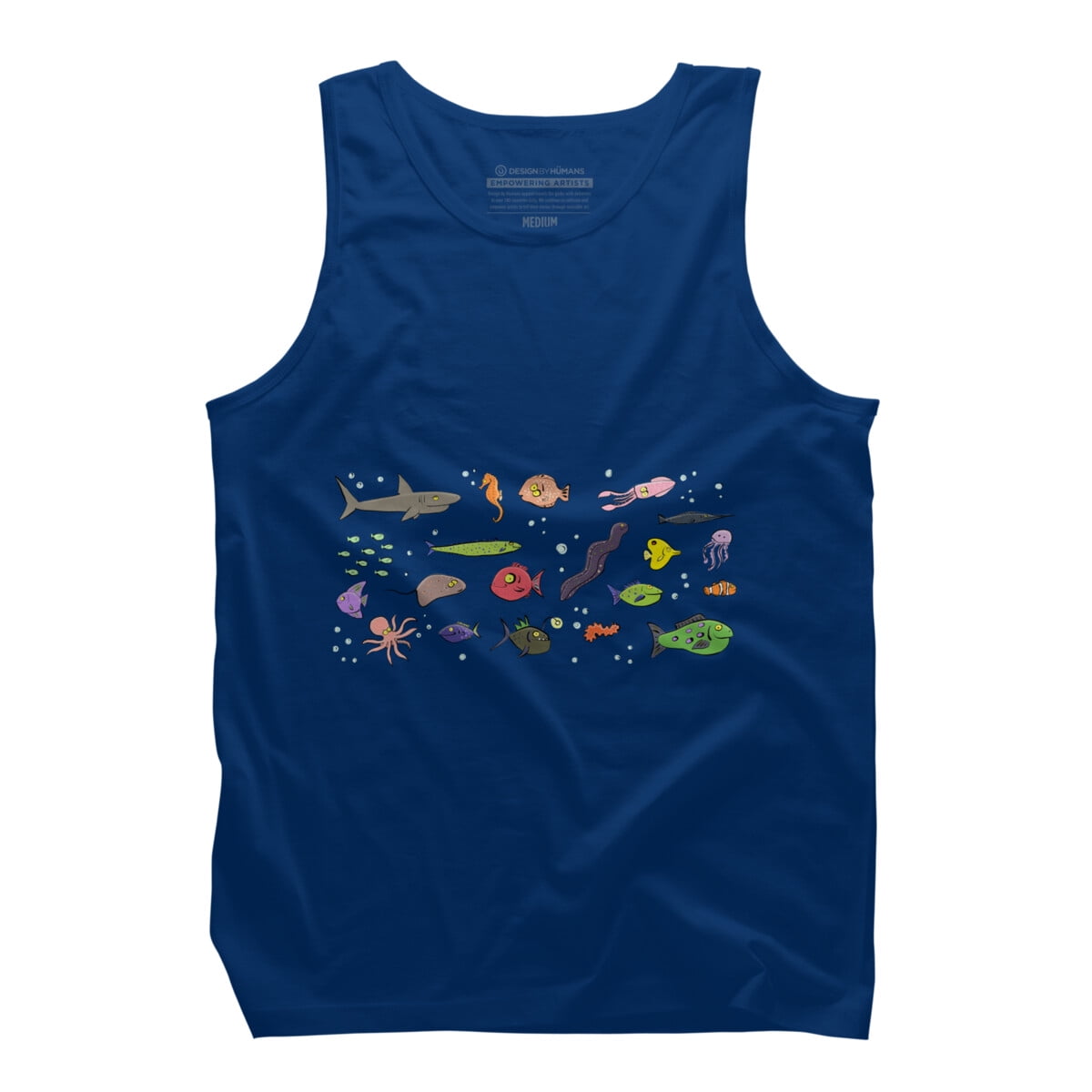 Funny sea creatures cartoon illustration Mens Royal Blue Graphic Tank ...