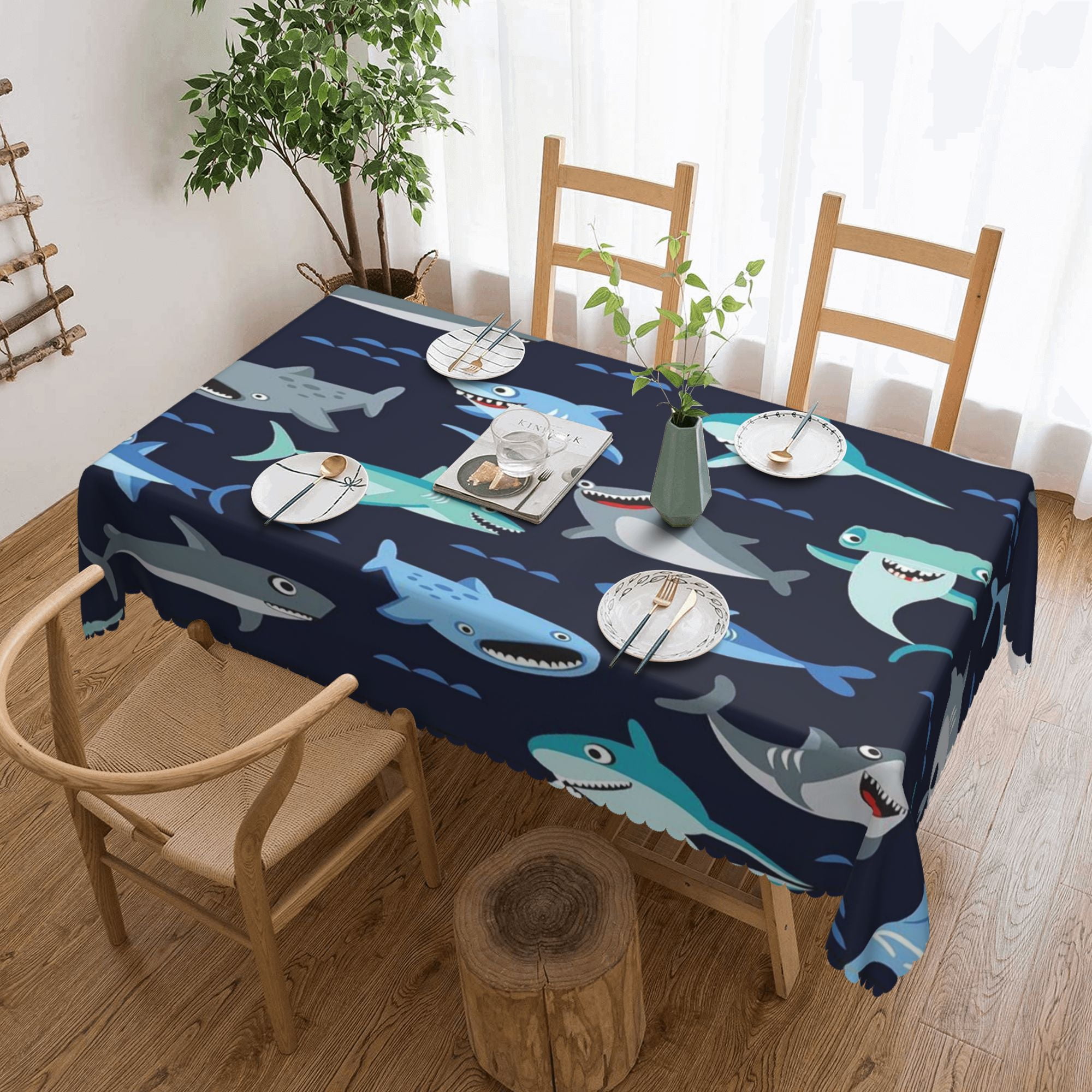 Funny shark Tablecloth Rectangle Waterproof Spill-Proof Table Cloth ...